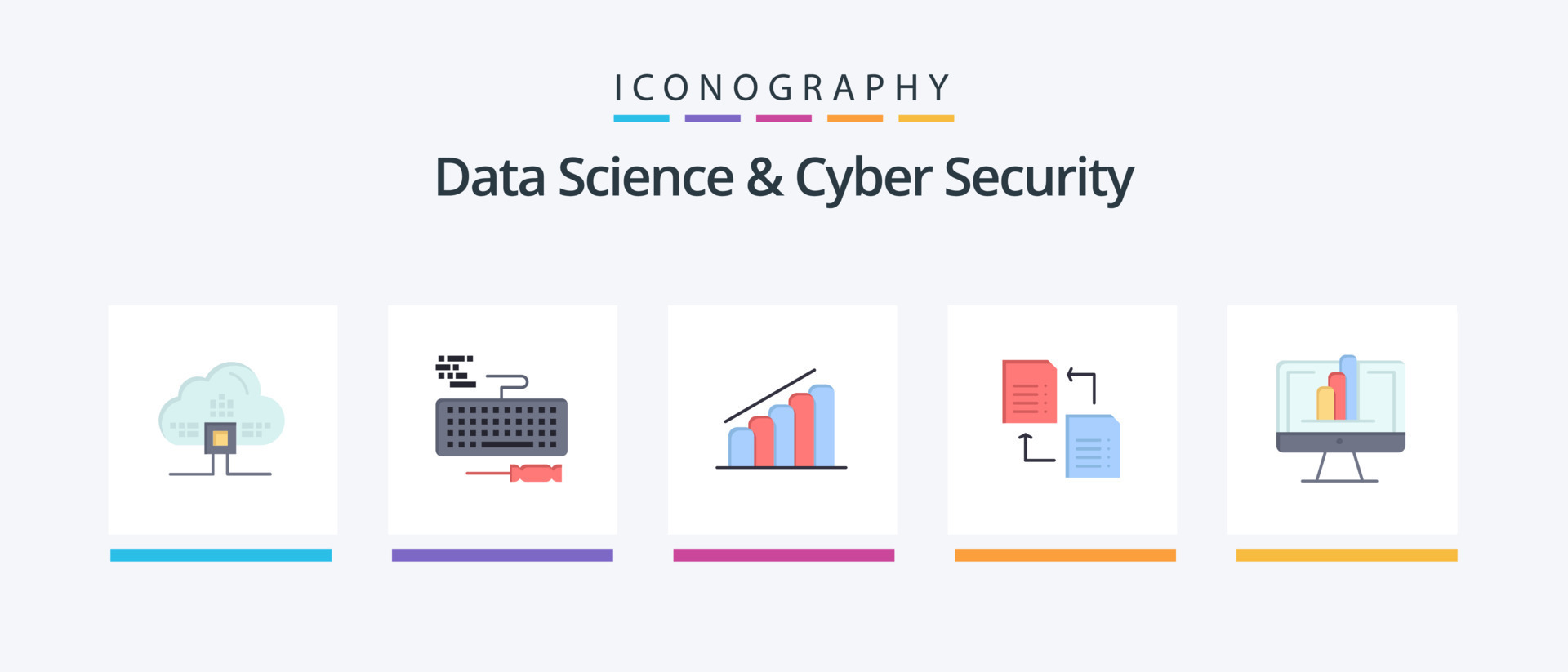 Data Science And Cyber Security Flat 5 Icon Pack Including Monitor