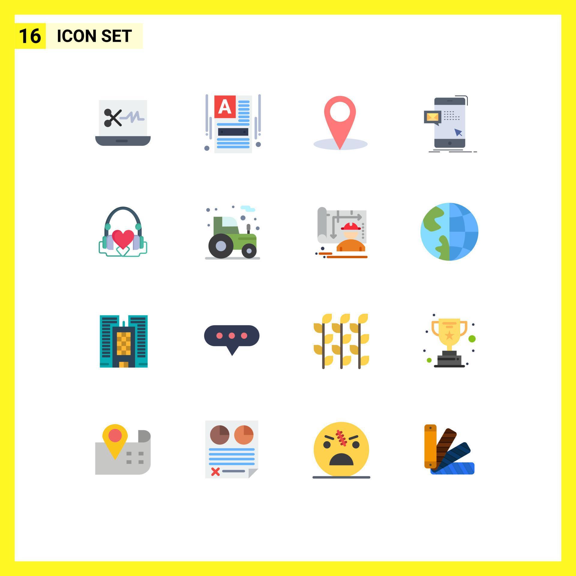 Flat Color Pack Of 16 Universal Symbols Of Love Handbag Map Message Instant Editable Pack Of