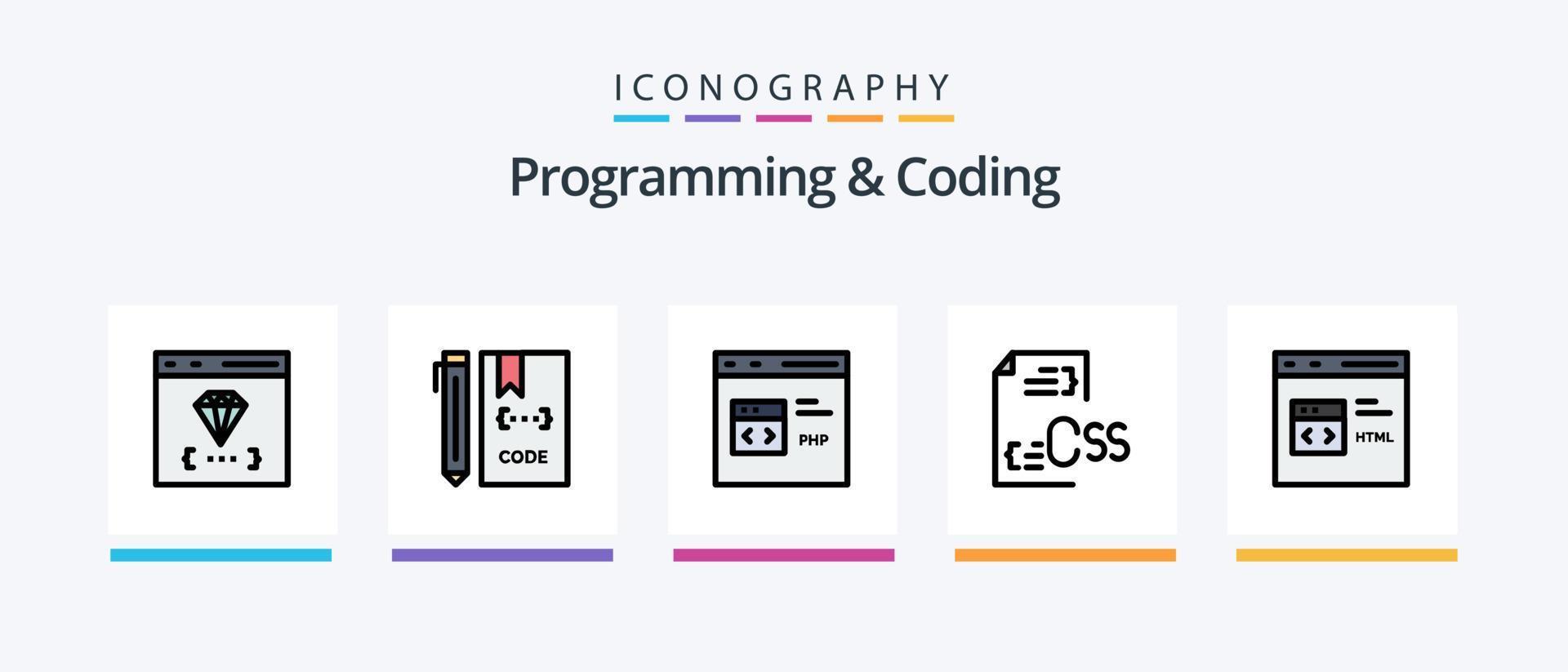Programming And Coding Line Filled 5 Icon Pack Including Development Coding Panel List