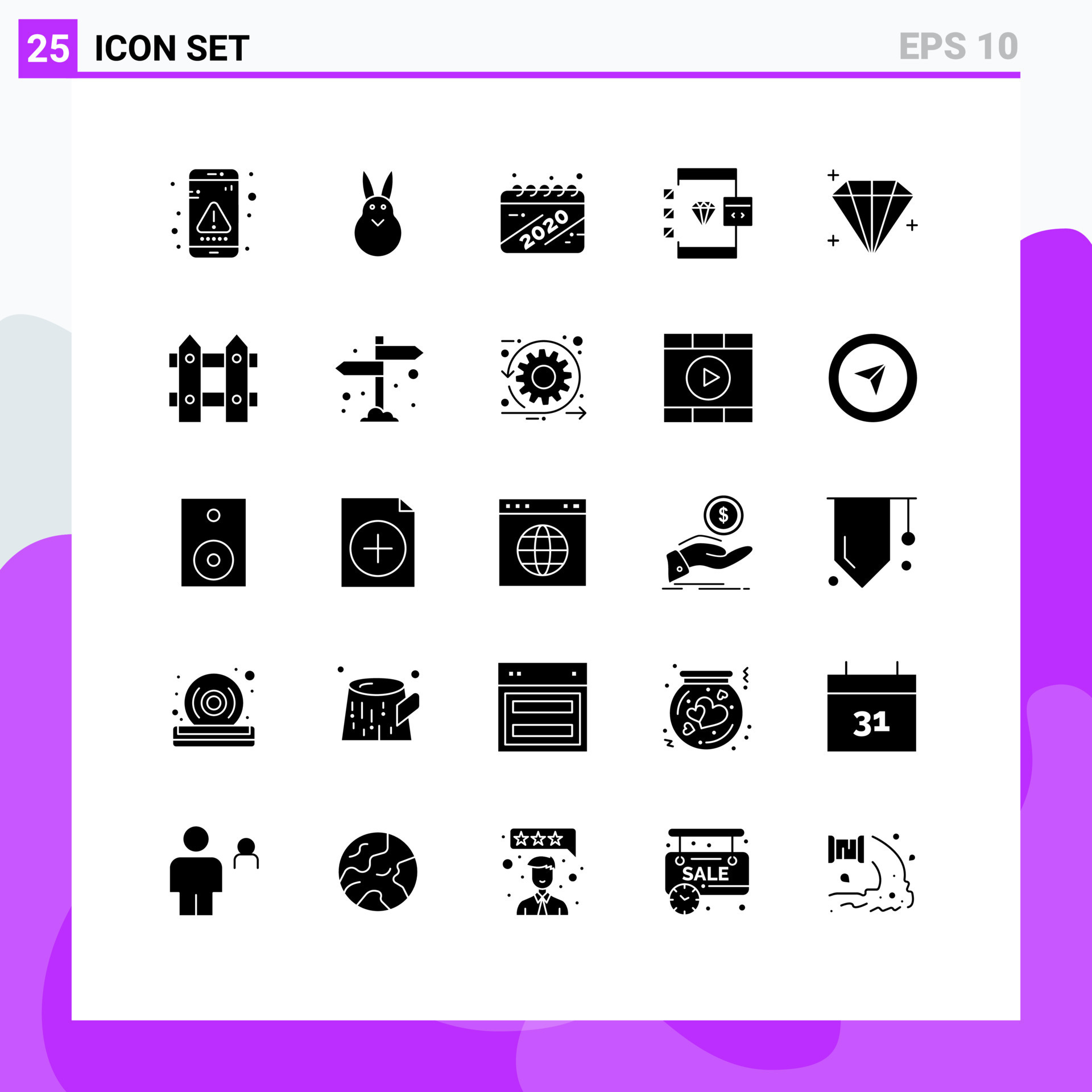 Modern Set Of 25 Solid Glyphs And Symbols Such As Development Coding Rabbit Browser Celebration