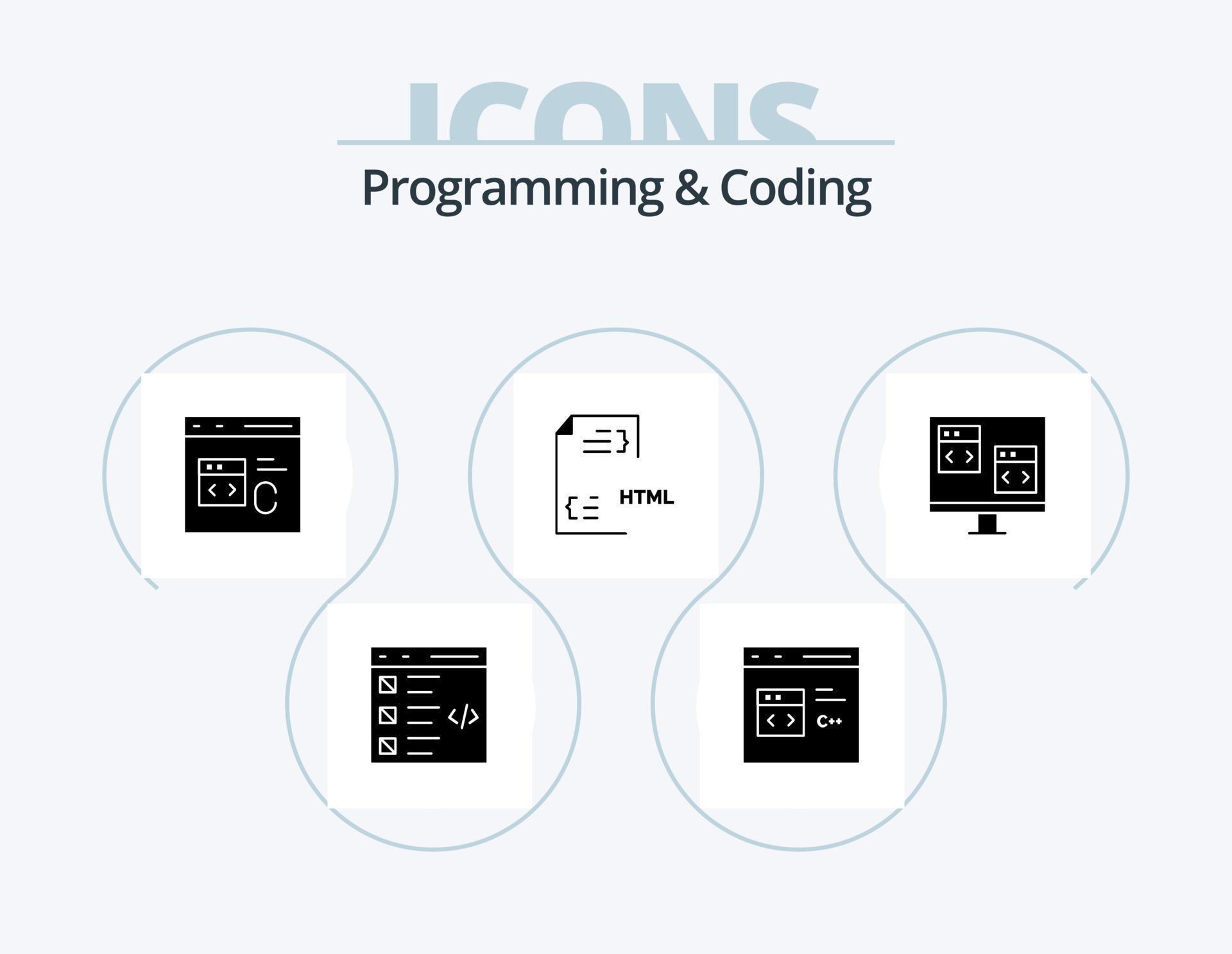 Programming And Coding Glyph Icon Pack 5 Icon Design Computer App Develop Html Development