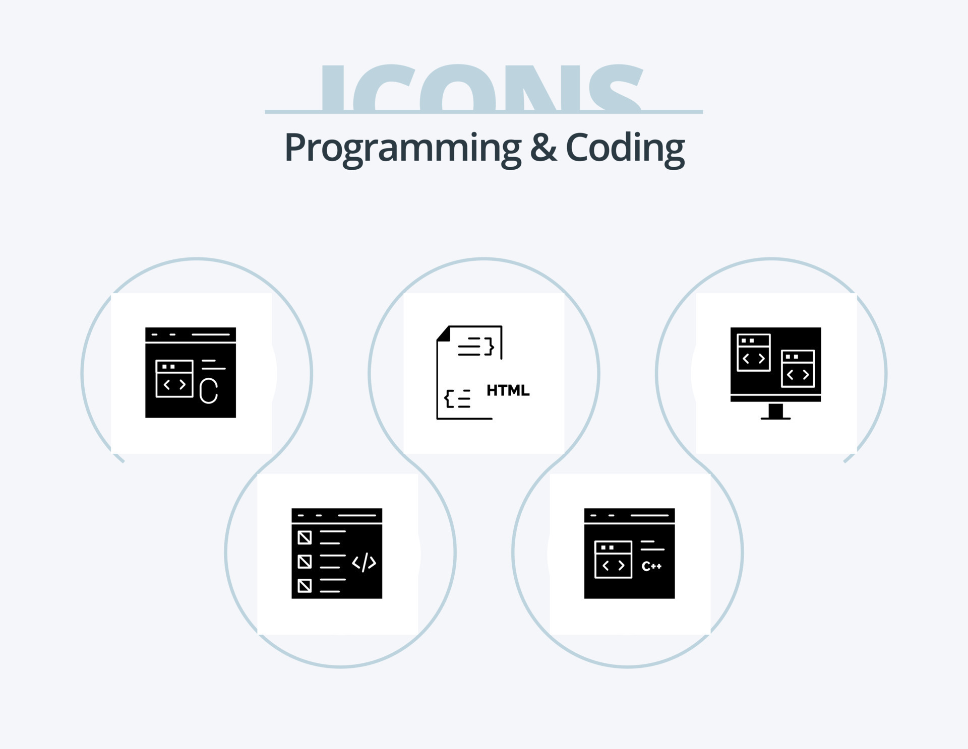 Programming And Coding Glyph Icon Pack 5 Icon Design Computer App Develop Html Development