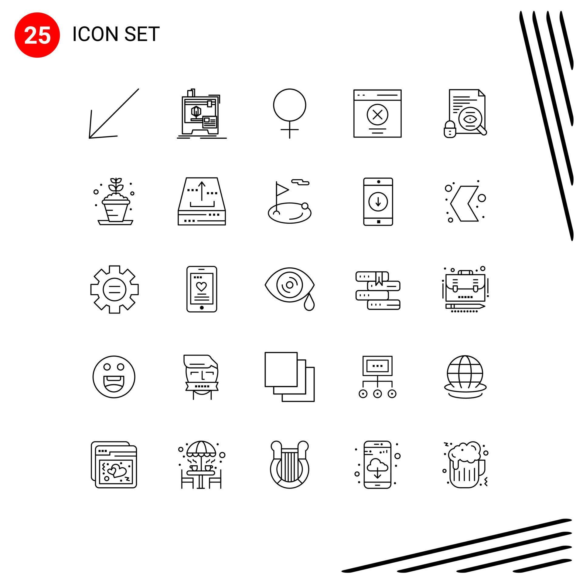 Set Of 25 Modern Ui Icons Symbols Signs For Security File Gender User Interface Editable Vector