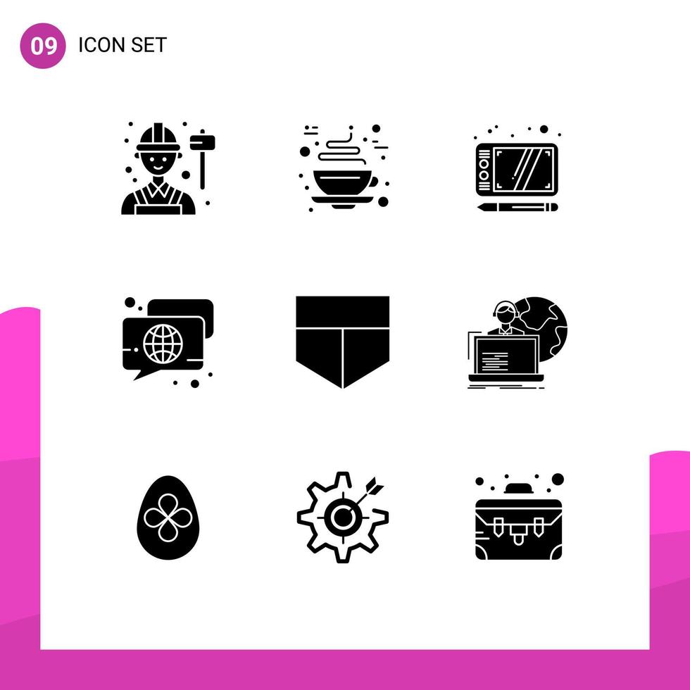 Pictogram Set of 9 Simple Solid Glyphs of shield talk design speech chat Editable Vector Design ...