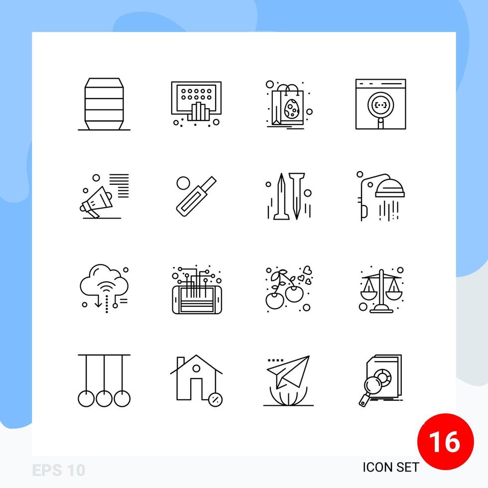 Pictogram Set of 16 Simple Outlines of development coding tablet ...