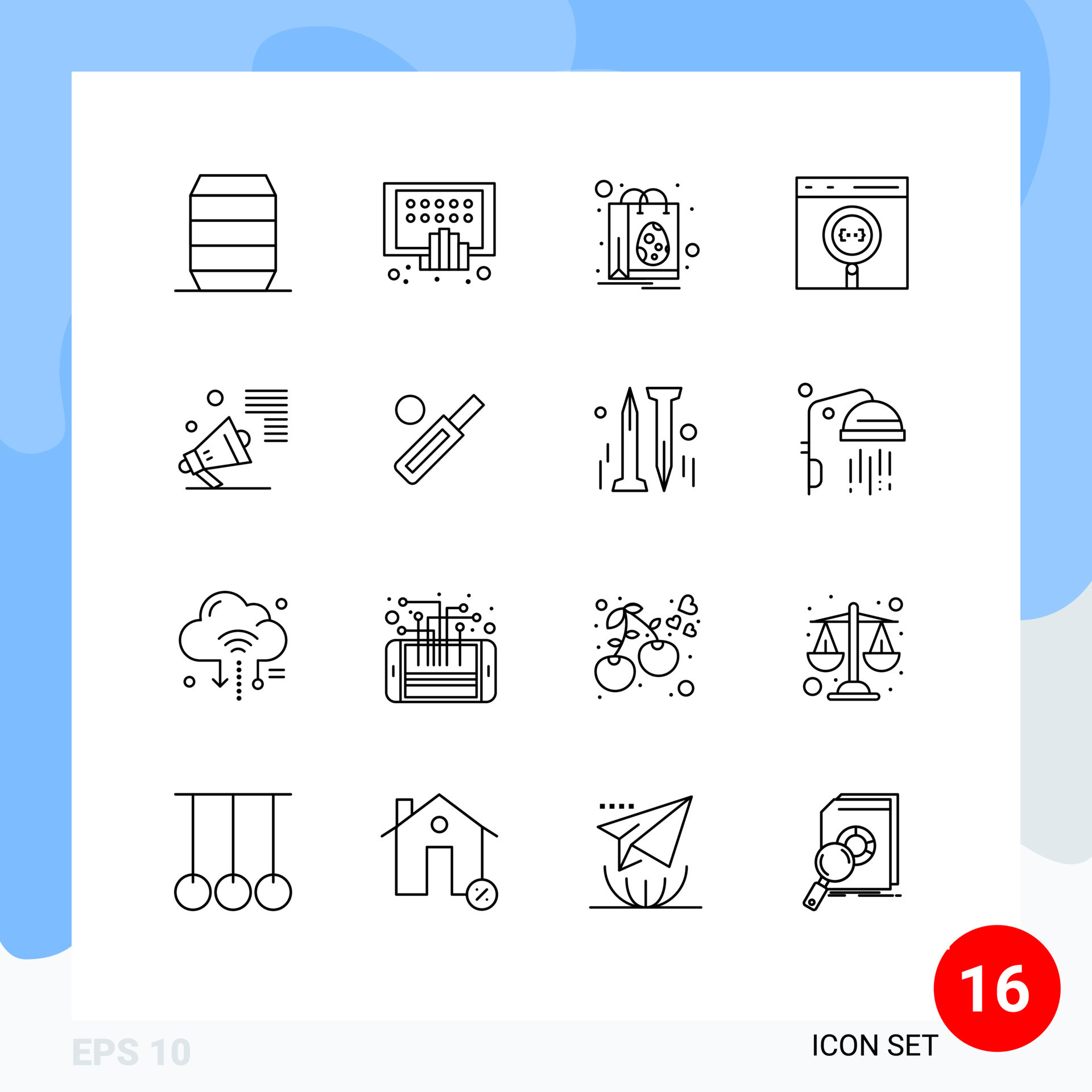 Pictogram Set Of 16 Simple Outlines Of Development Coding Tablet Browser Shopping Editable