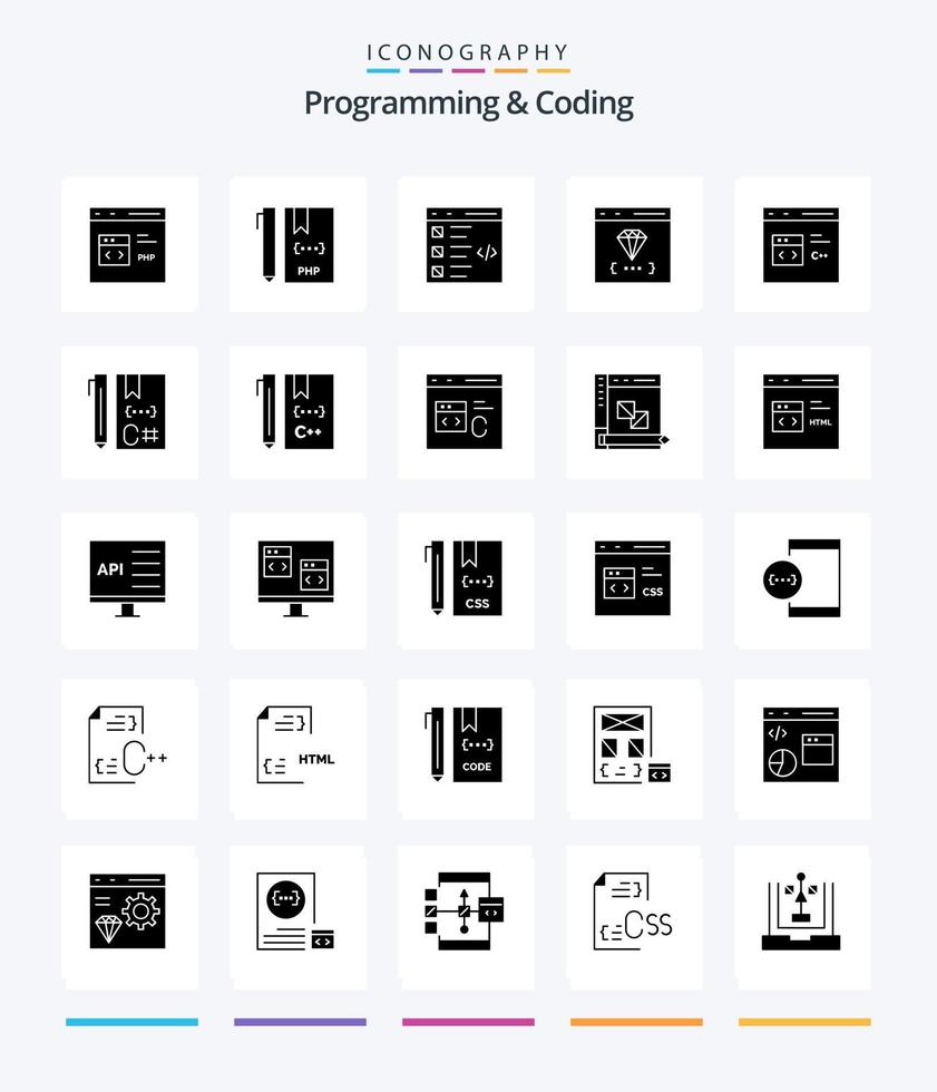 Creative Programming And Coding 25 Glyph Solid Black icon pack Such As ...