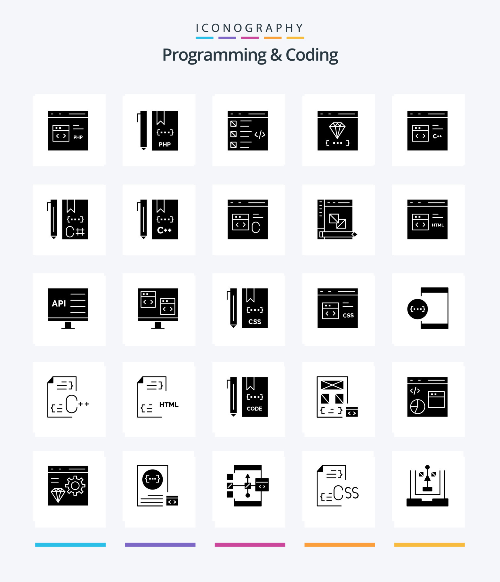Creative Programming And Coding 25 Glyph Solid Black icon pack Such As ...