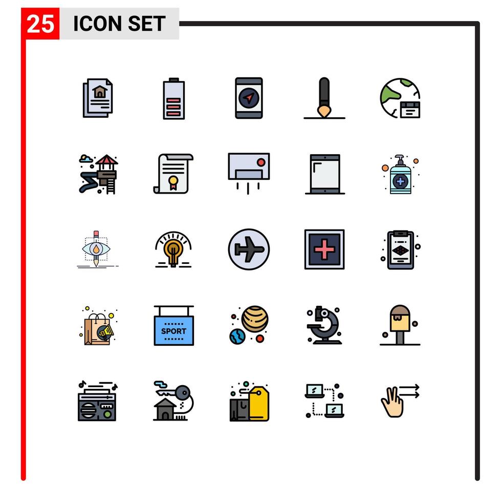 User Interface Pack Of 25 Basic Filled Line Flat Colors Of Global Database Mobile App Draw