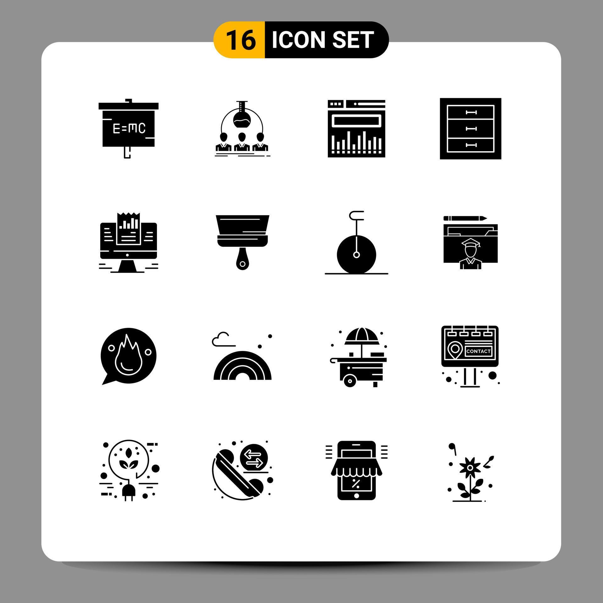 Set of 16 Modern UI Icons Symbols Signs for report drawer experiment cabinets web Editable ...