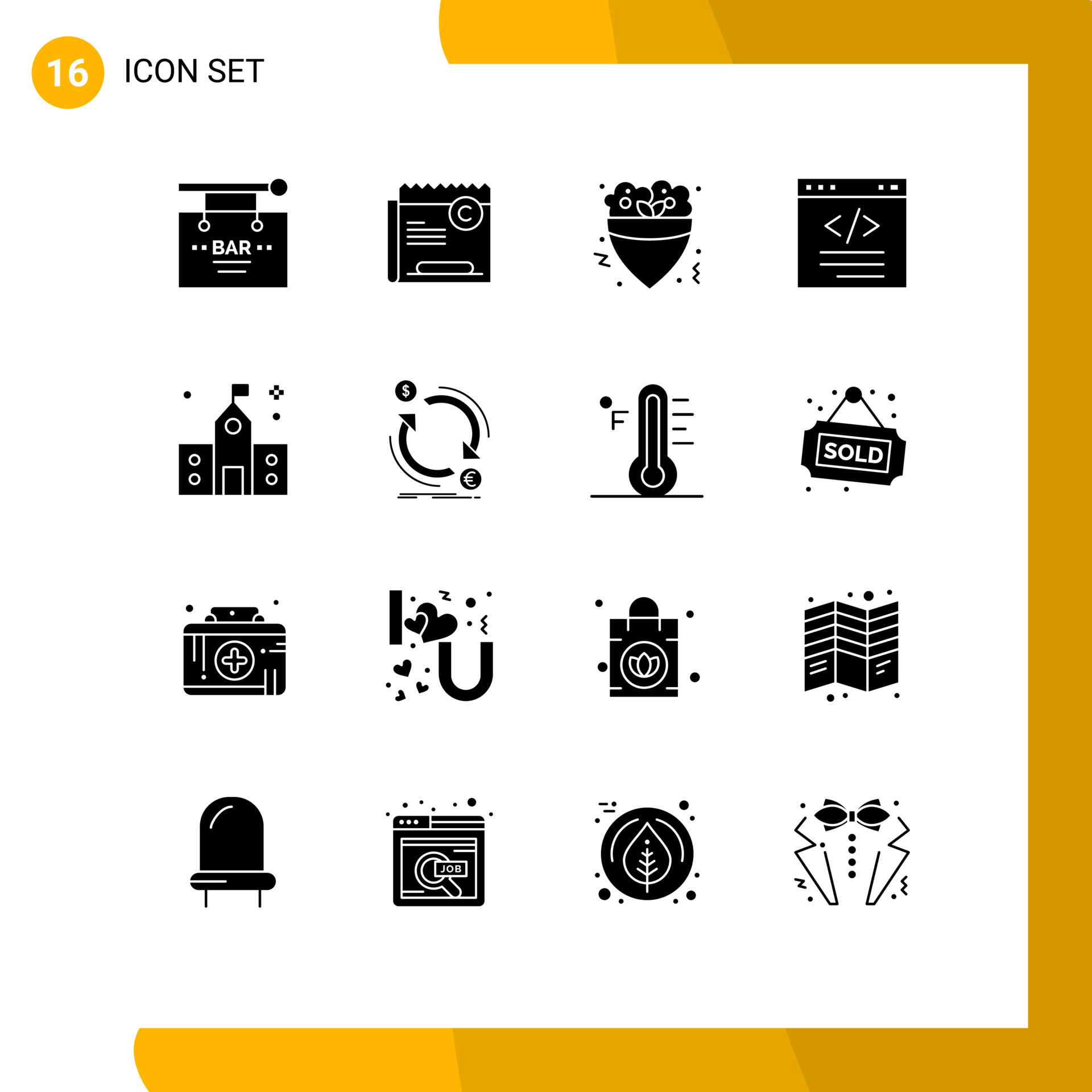 Universal Icon Symbols Group Of 16 Modern Solid Glyphs Of Html Code Right Browser Meal Editable