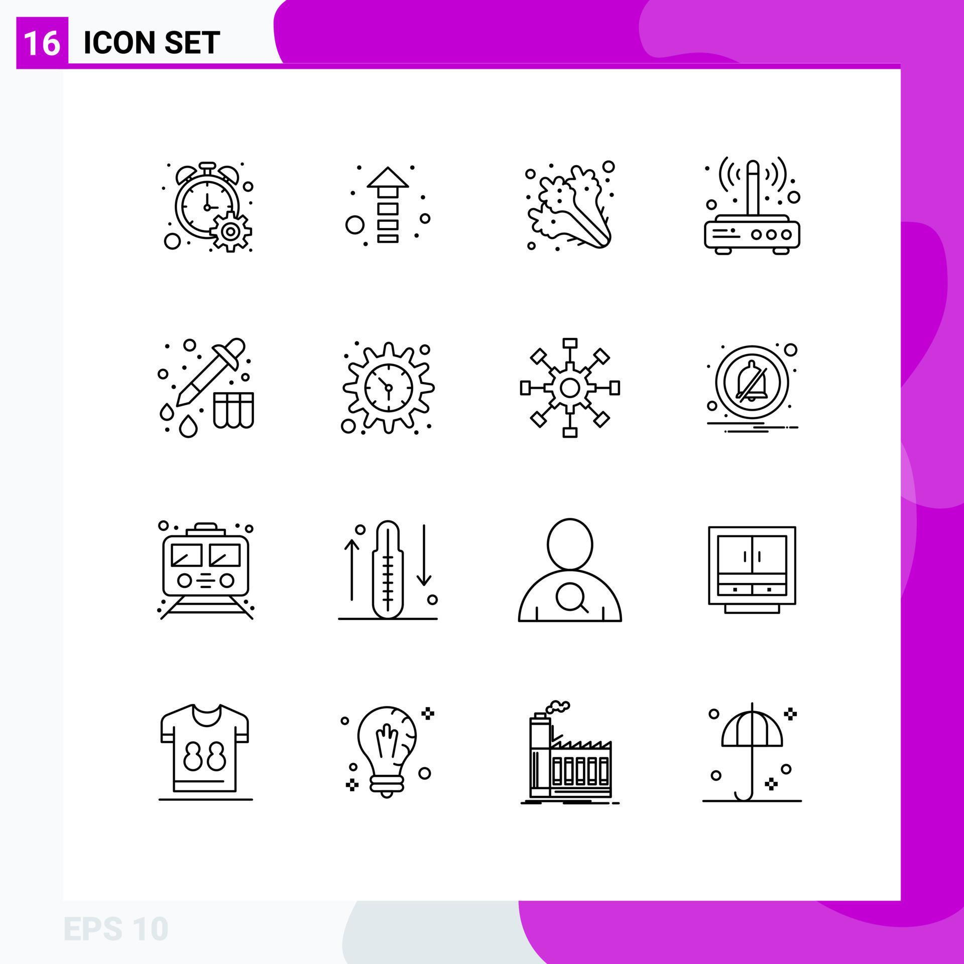 16 Thematic Vector Outlines and Editable Symbols of device wireless food connection router ...
