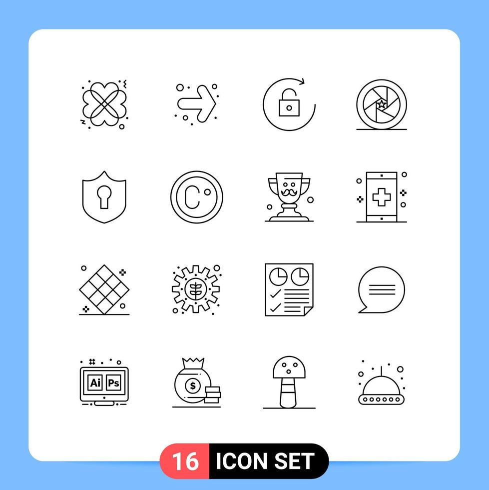 Stock Vector Icon Pack of 16 Line Signs and Symbols for shield access ...