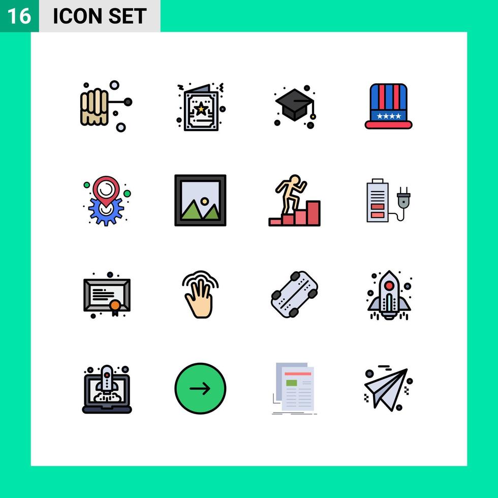 16 Universal Flat Color Filled Lines Set For Web And Mobile Applications Setting Location