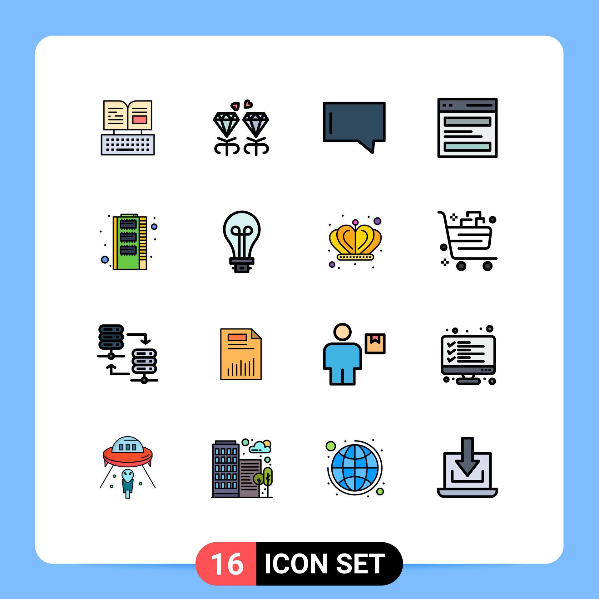 16 Thematic Vector Flat Color Filled Lines And Editable Symbols Of Memory User Bubble Interface