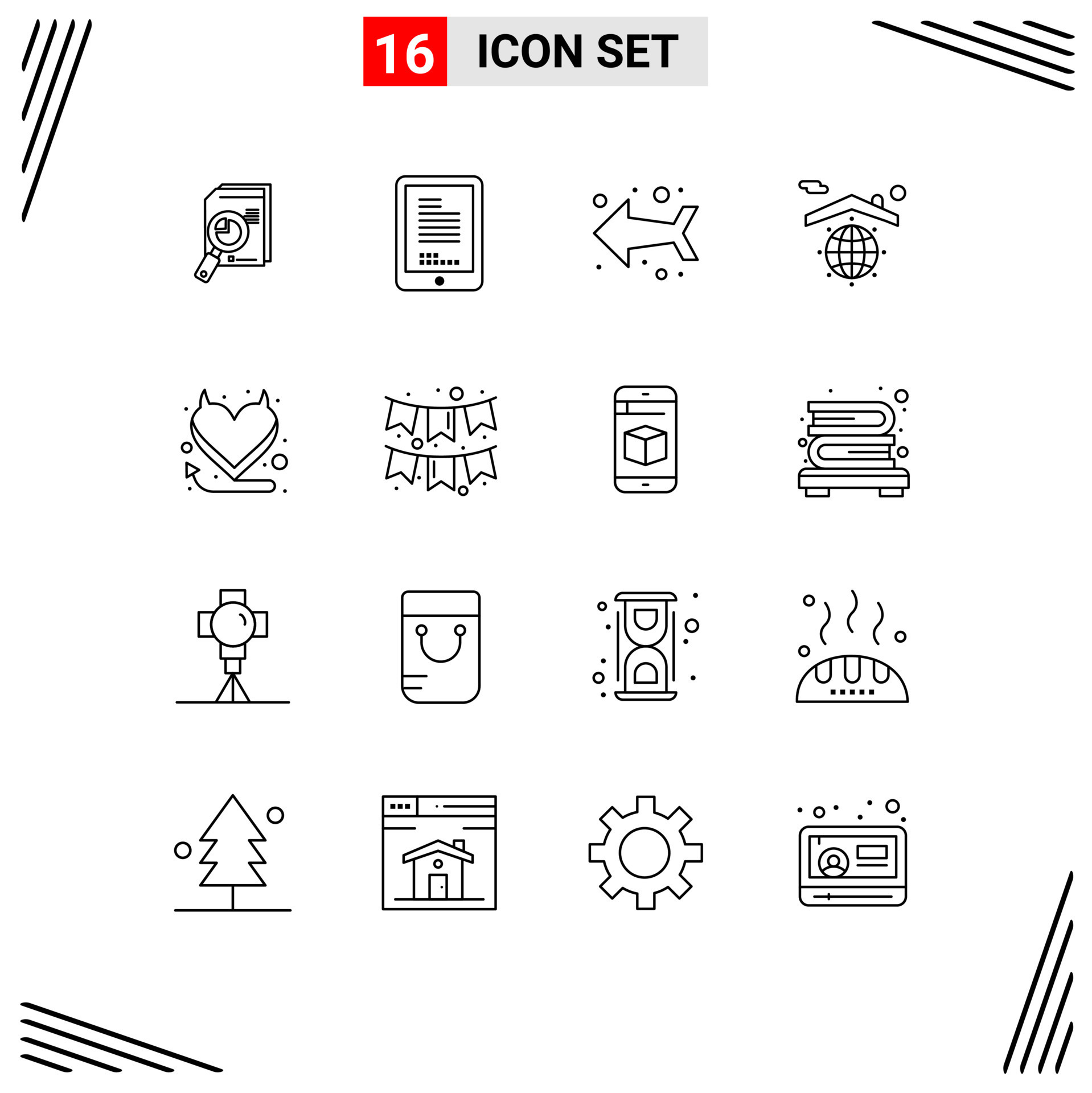Pictogram Set Of 16 Simple Outlines Of Safe Globe Coding Earth Left Editable Vector Design