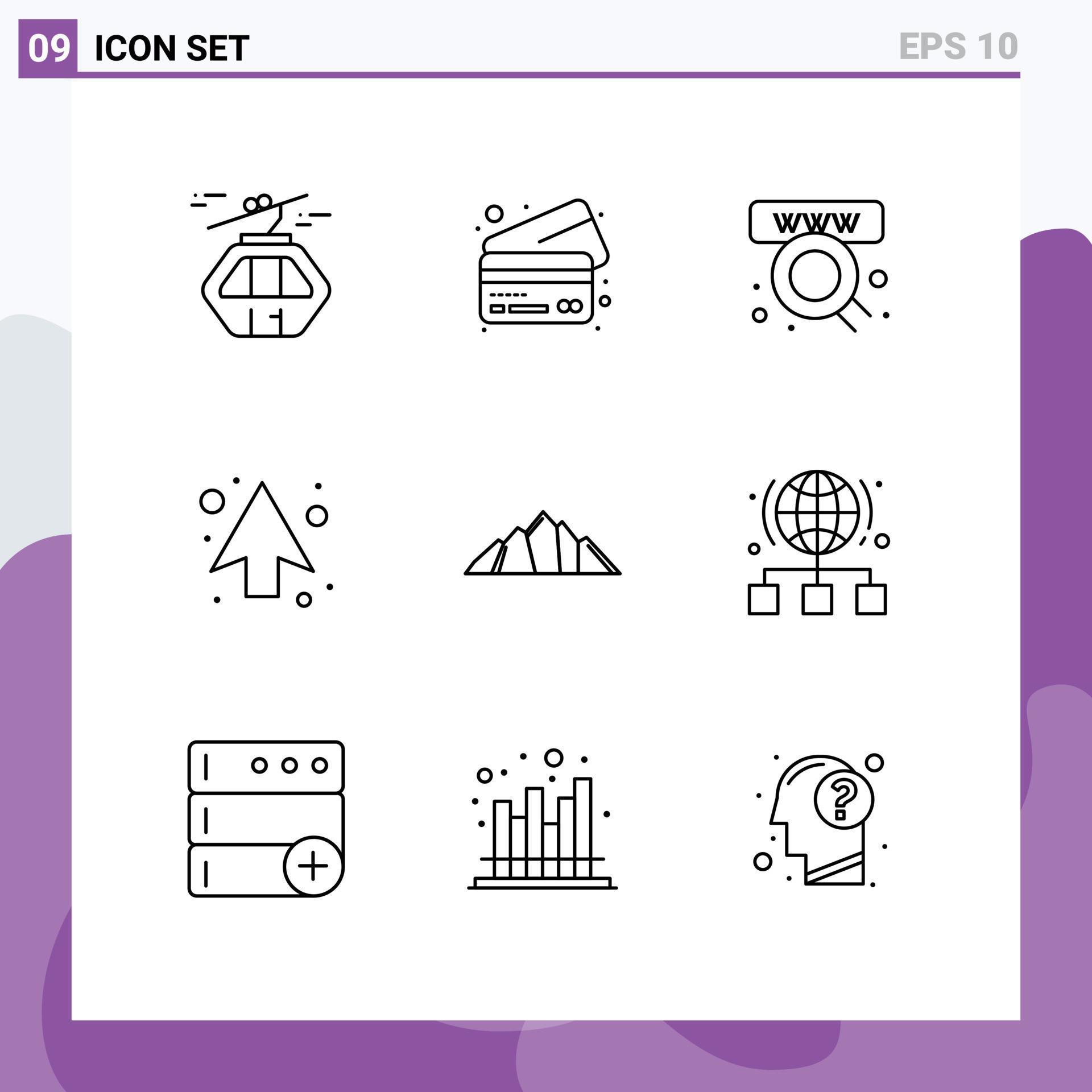 Pictogram Set Of 9 Simple Outlines Of Landscape Direction Commerce Up Arrow Editable Vector