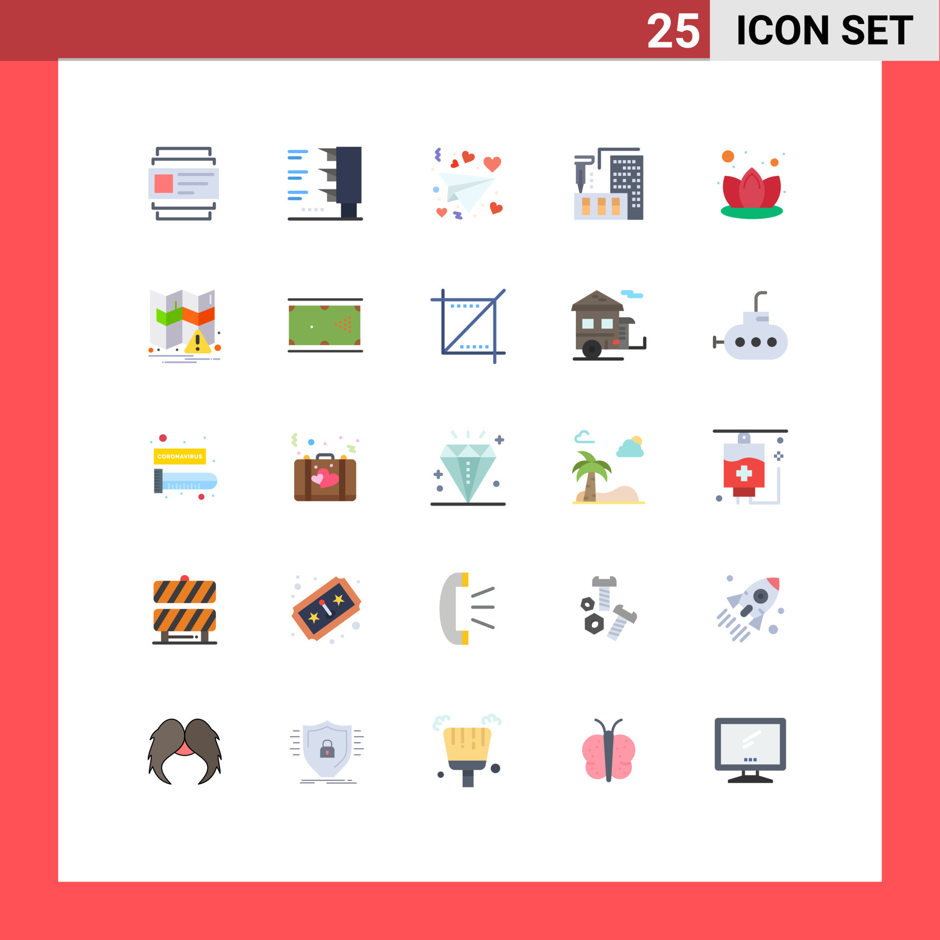 Set Of 25 Modern Ui Icons Symbols Signs For Navigation Spa Valentine Lotus Home Editable Vector