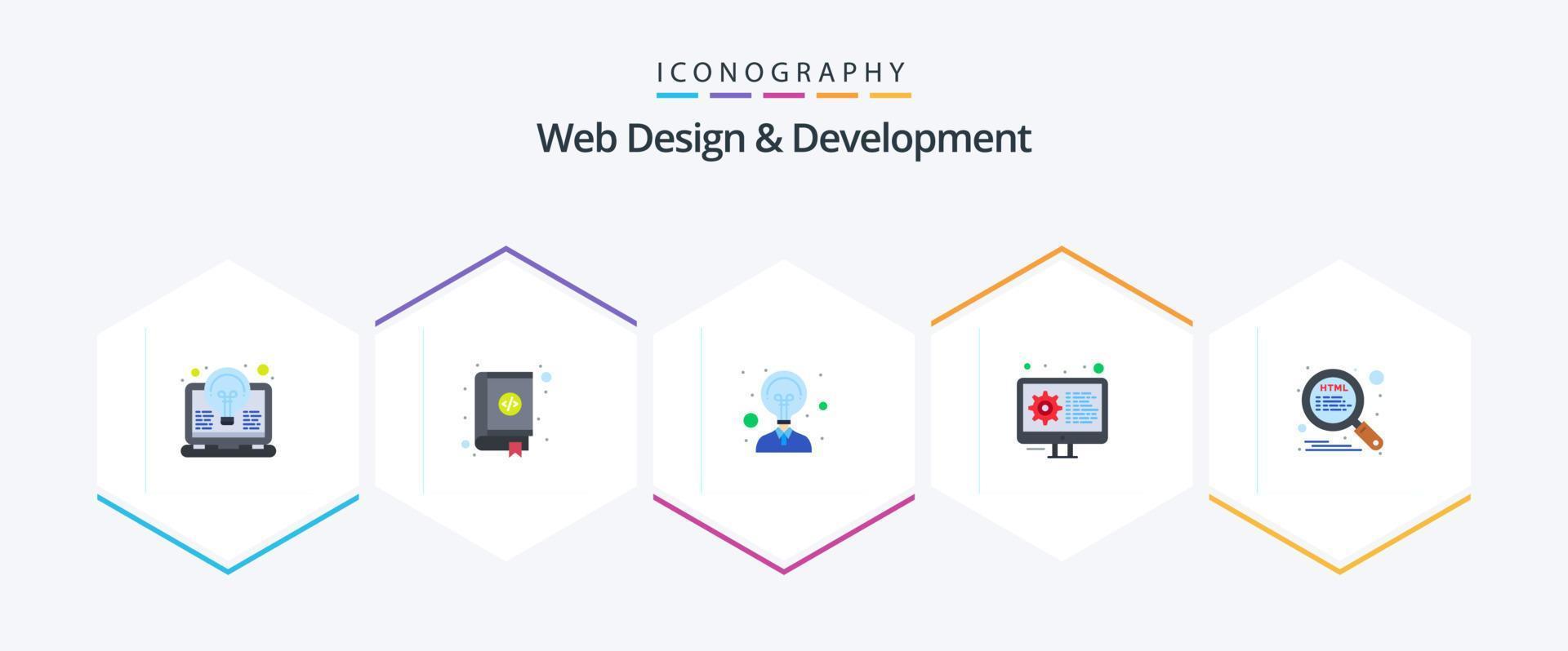 Web Design And Development 25 Flat icon pack including html. gear ...