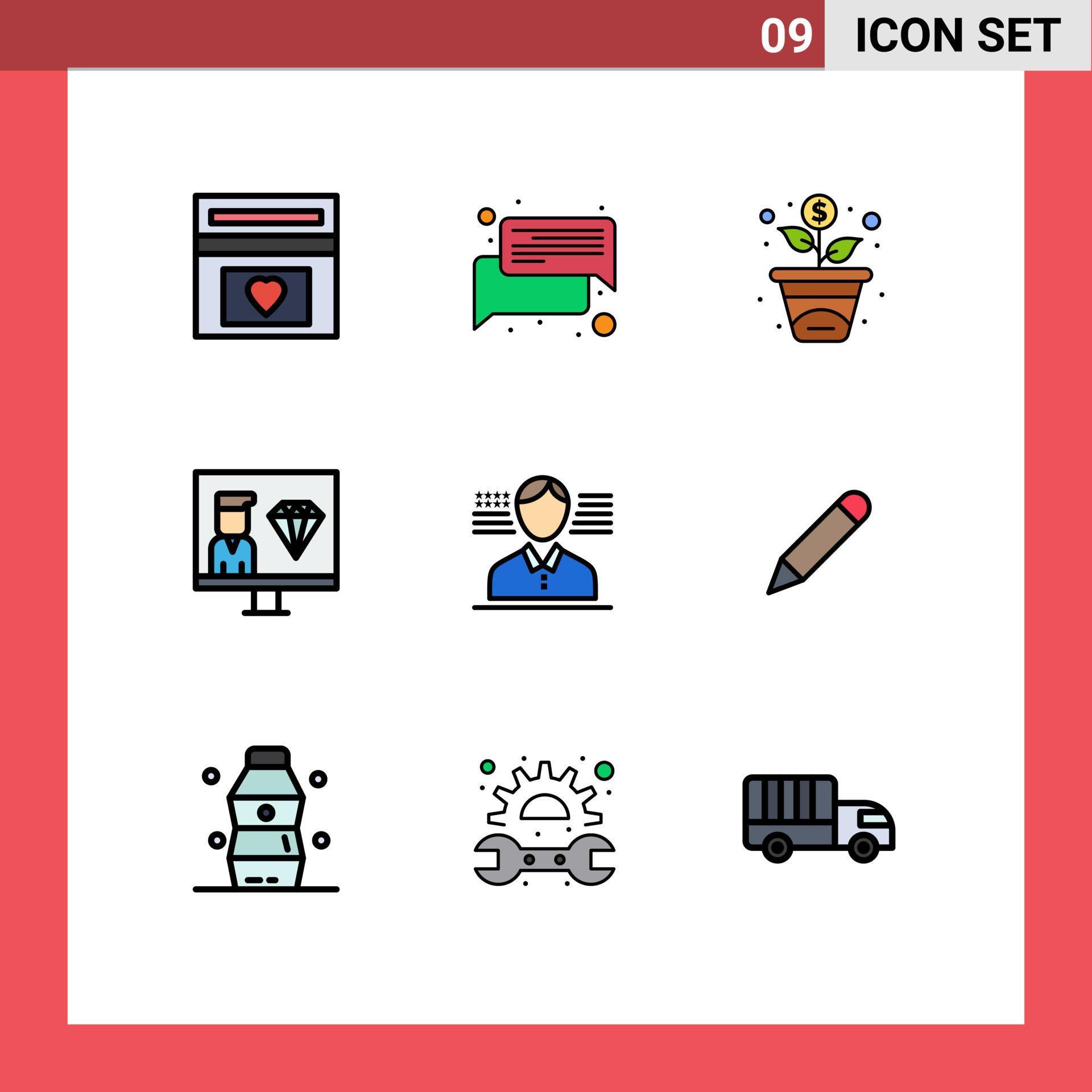 Set Of 9 Modern Ui Icons Symbols Signs For Man Programmer Message Development Coding Editable