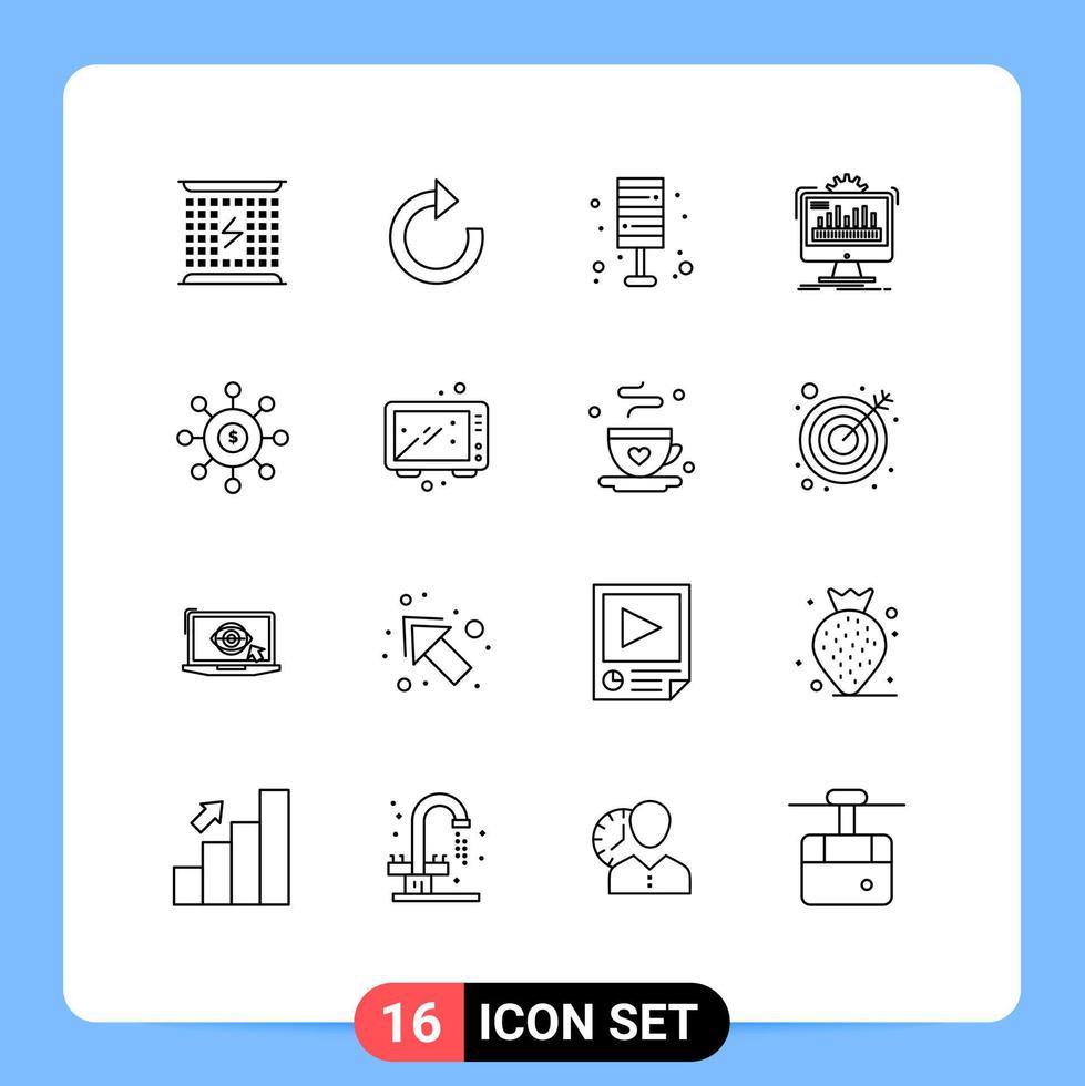 Group of 16 Outlines Signs and Symbols for processing monitor light admin home Editable Vector ...
