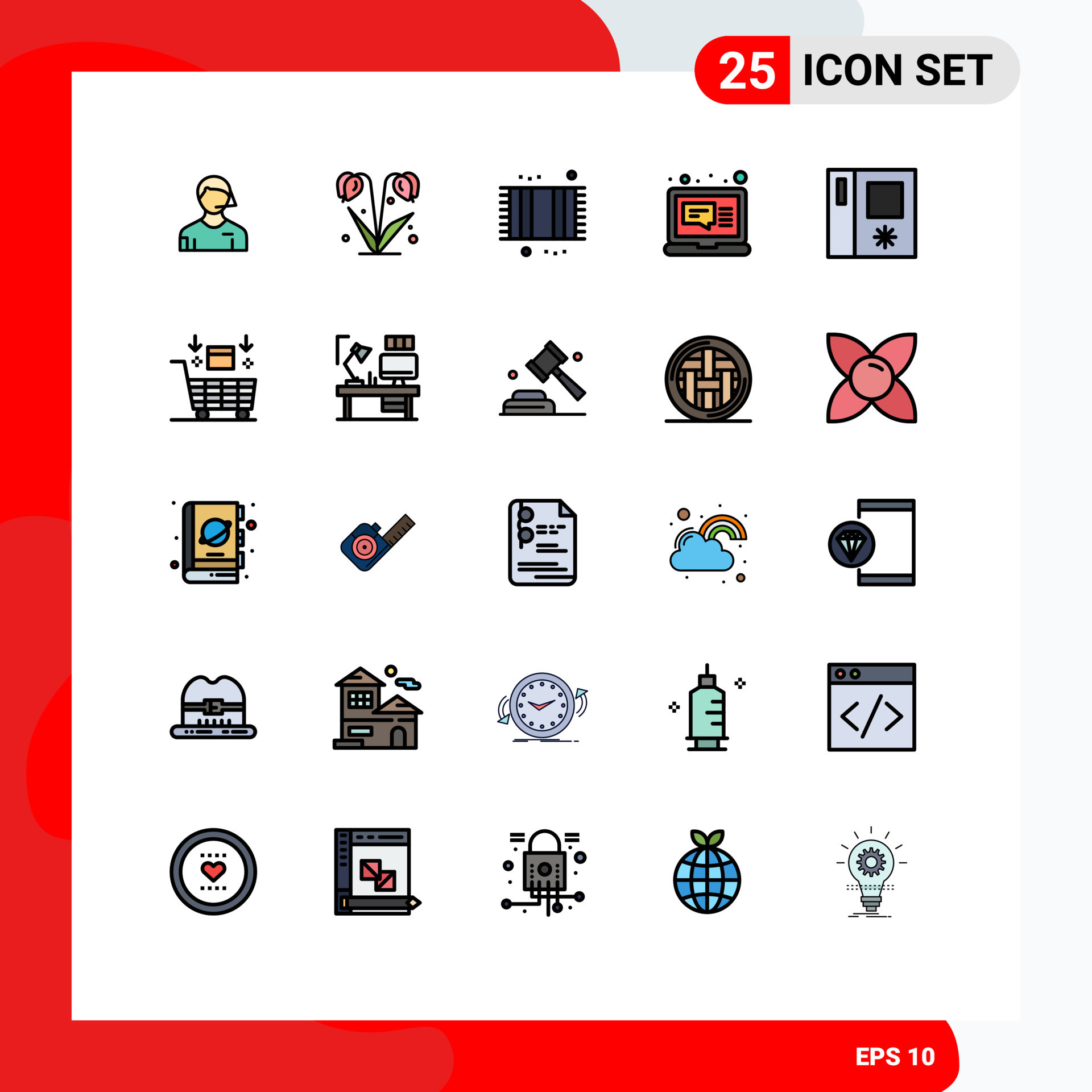 User Interface Pack Of 25 Basic Filled Line Flat Colors Of Message Computer Spring Email Mat