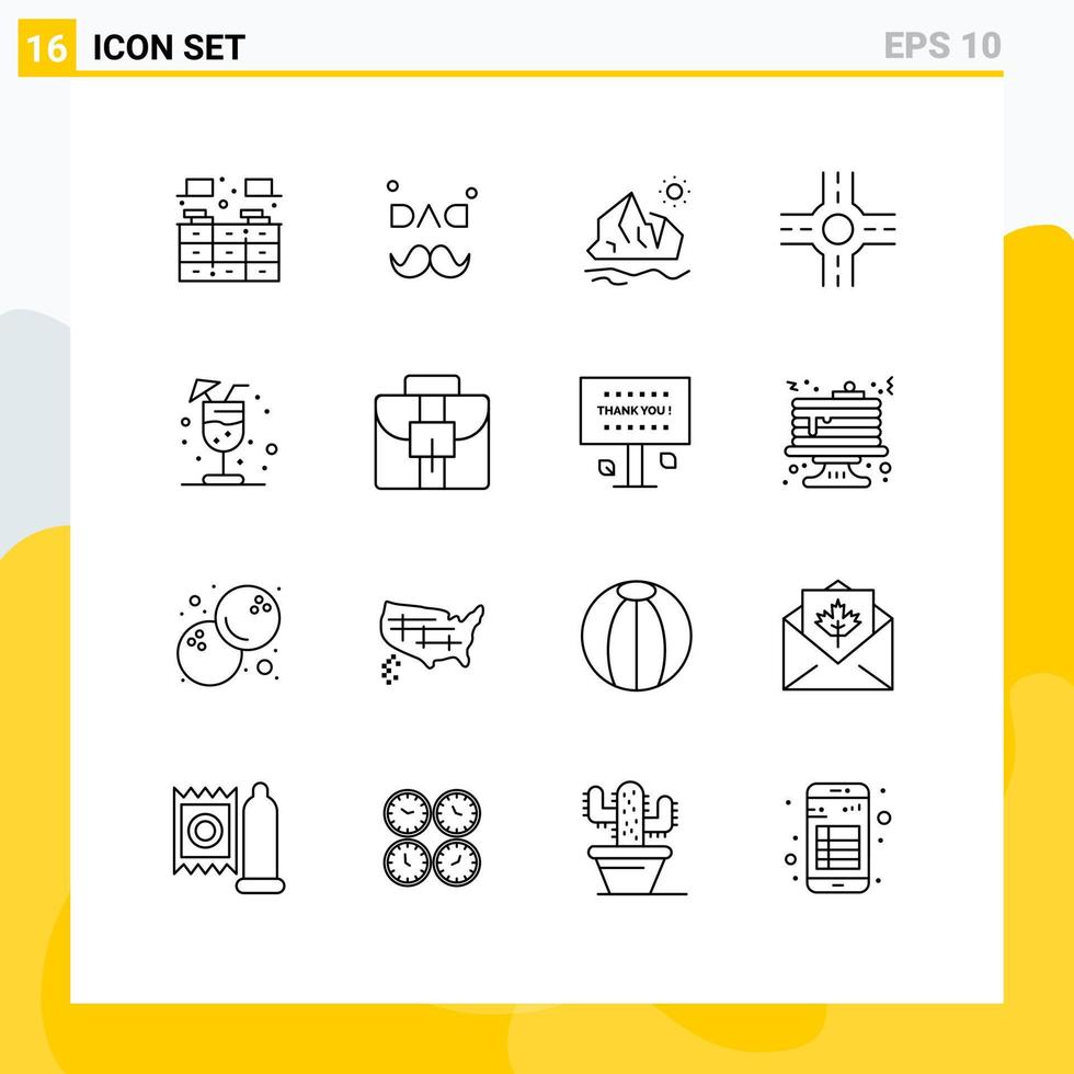 16 Thematic Vector Outlines And Editable Symbols Of Briefcase Juice Ecology Drink Melting