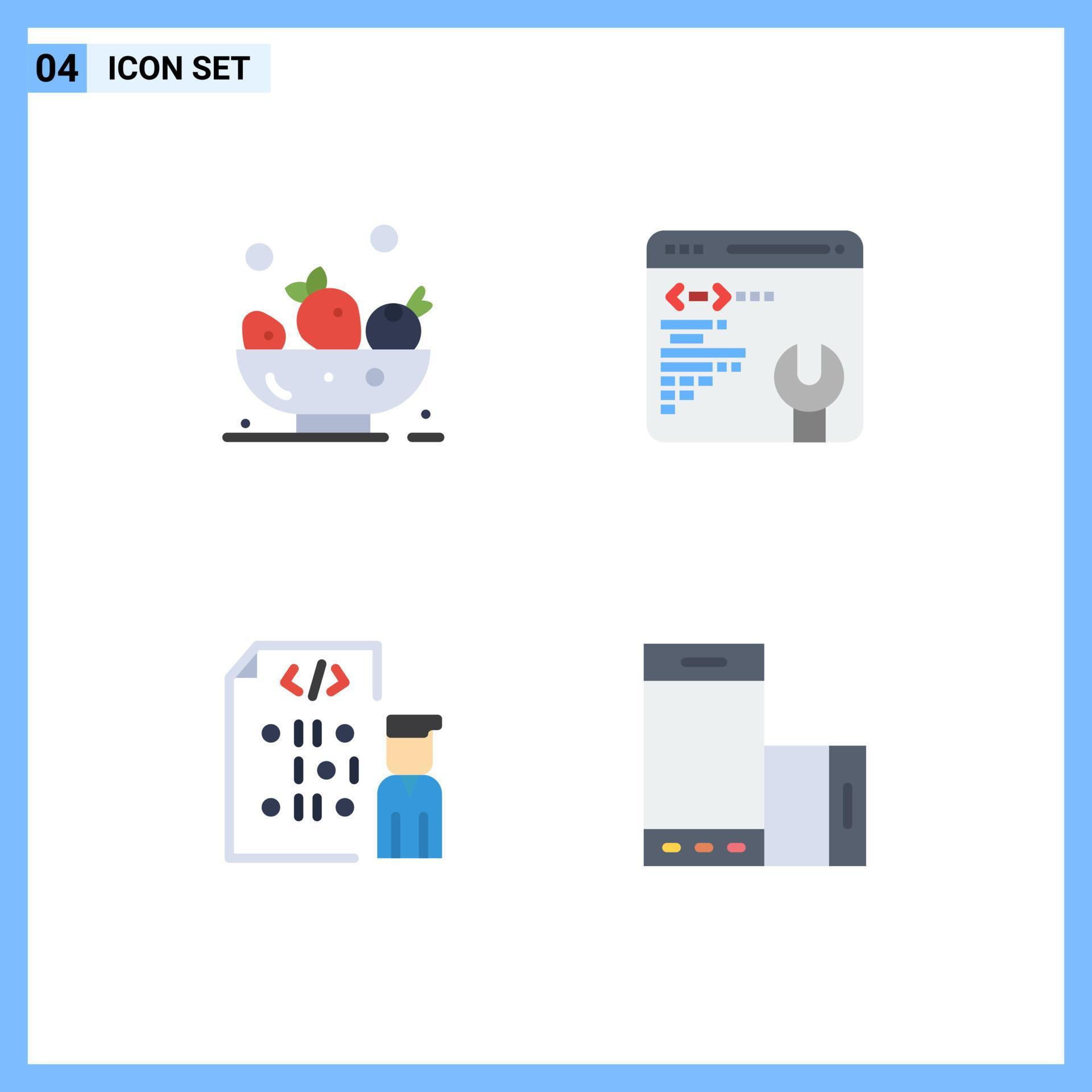Set Of 4 Modern Ui Icons Symbols Signs For Berries Programmer Development Coding Device Editable