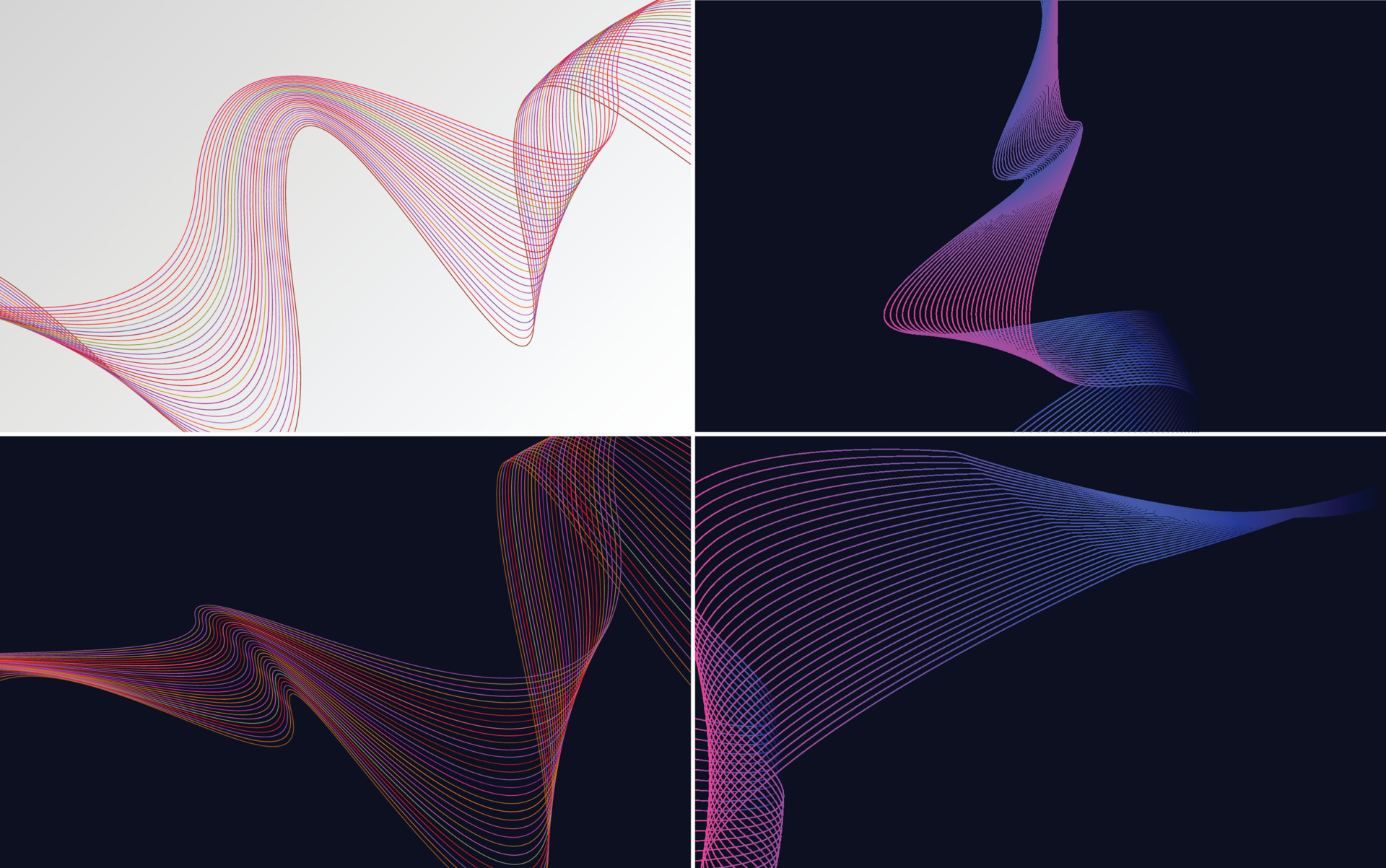 Set Of 4 Geometric Wave Pattern Background Abstract Waving Line