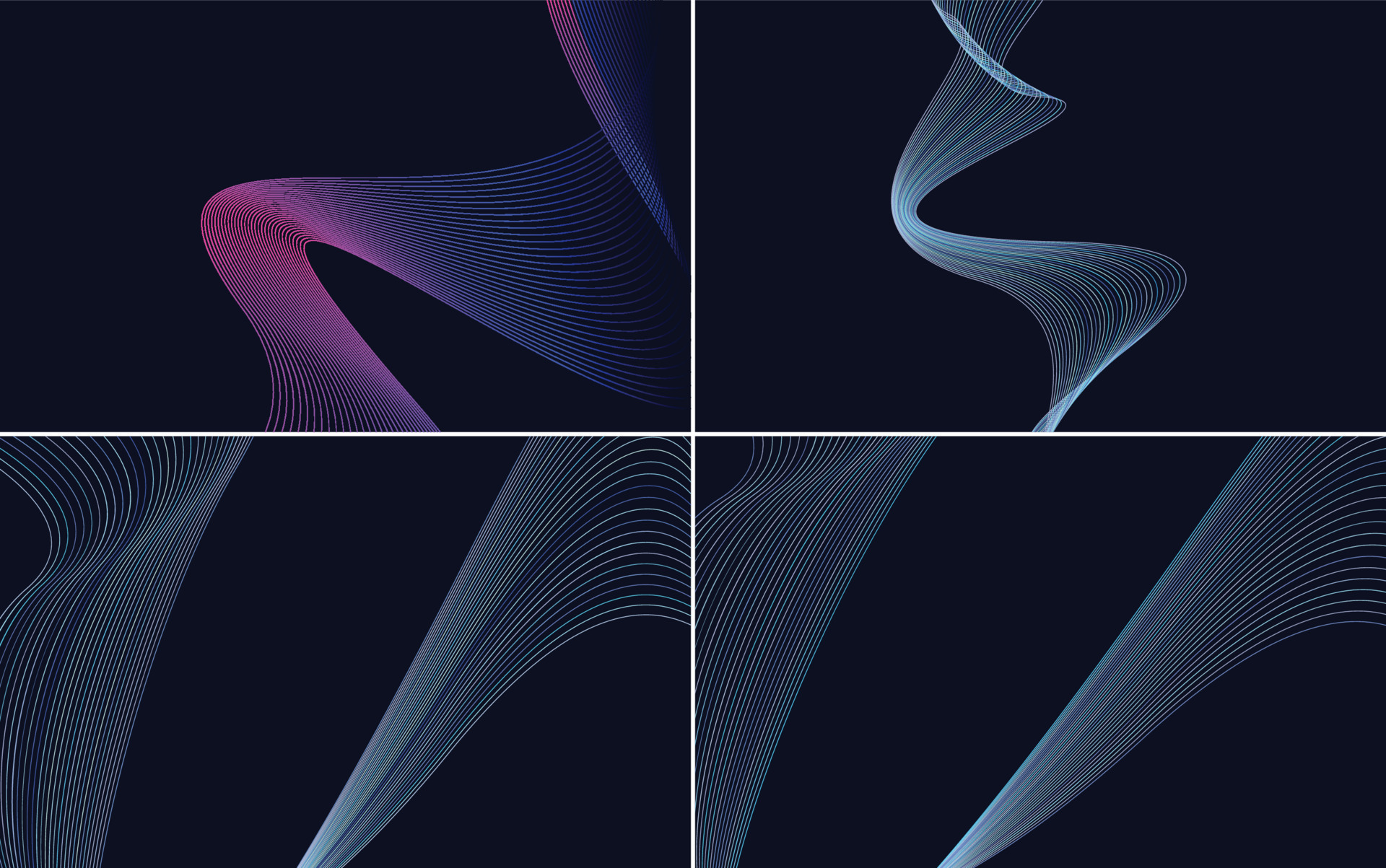 Set Of 4 Geometric Wave Pattern Background Abstract Waving Line
