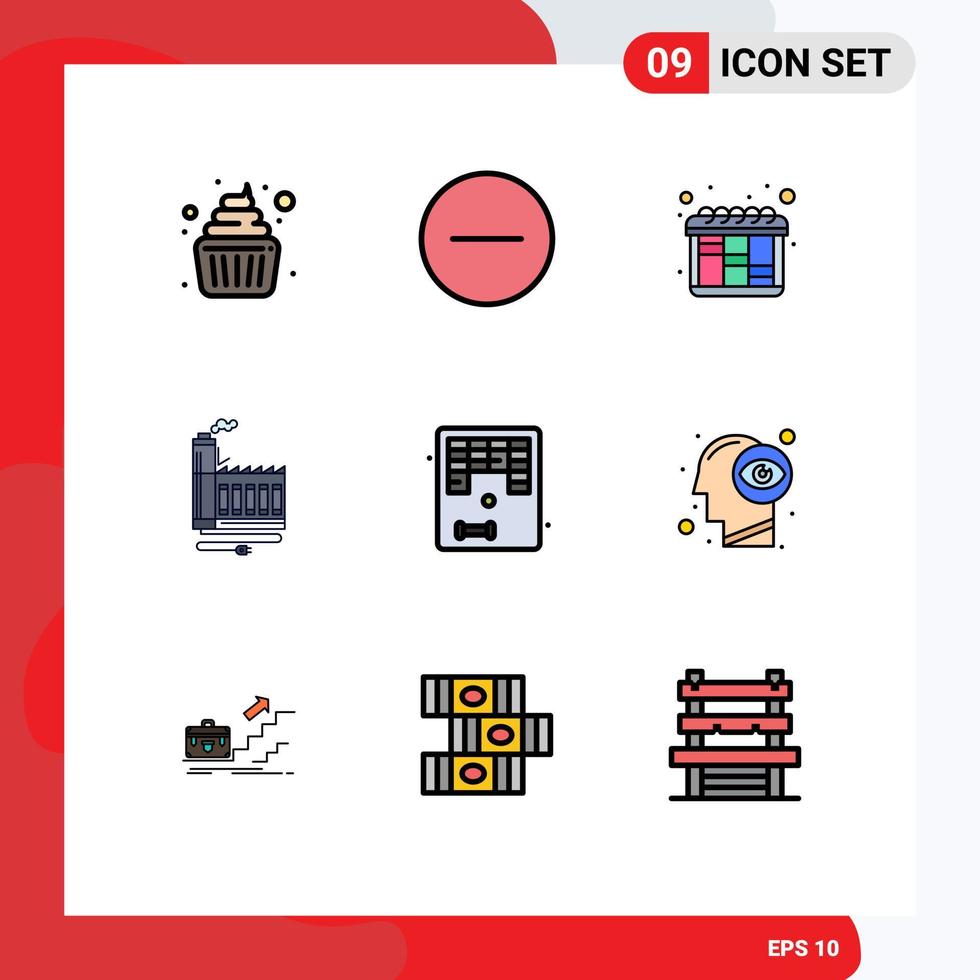 Set Of 9 Vector Filledline Flat Colors On Grid For Fun Manufacturing Iteration Factory Resource