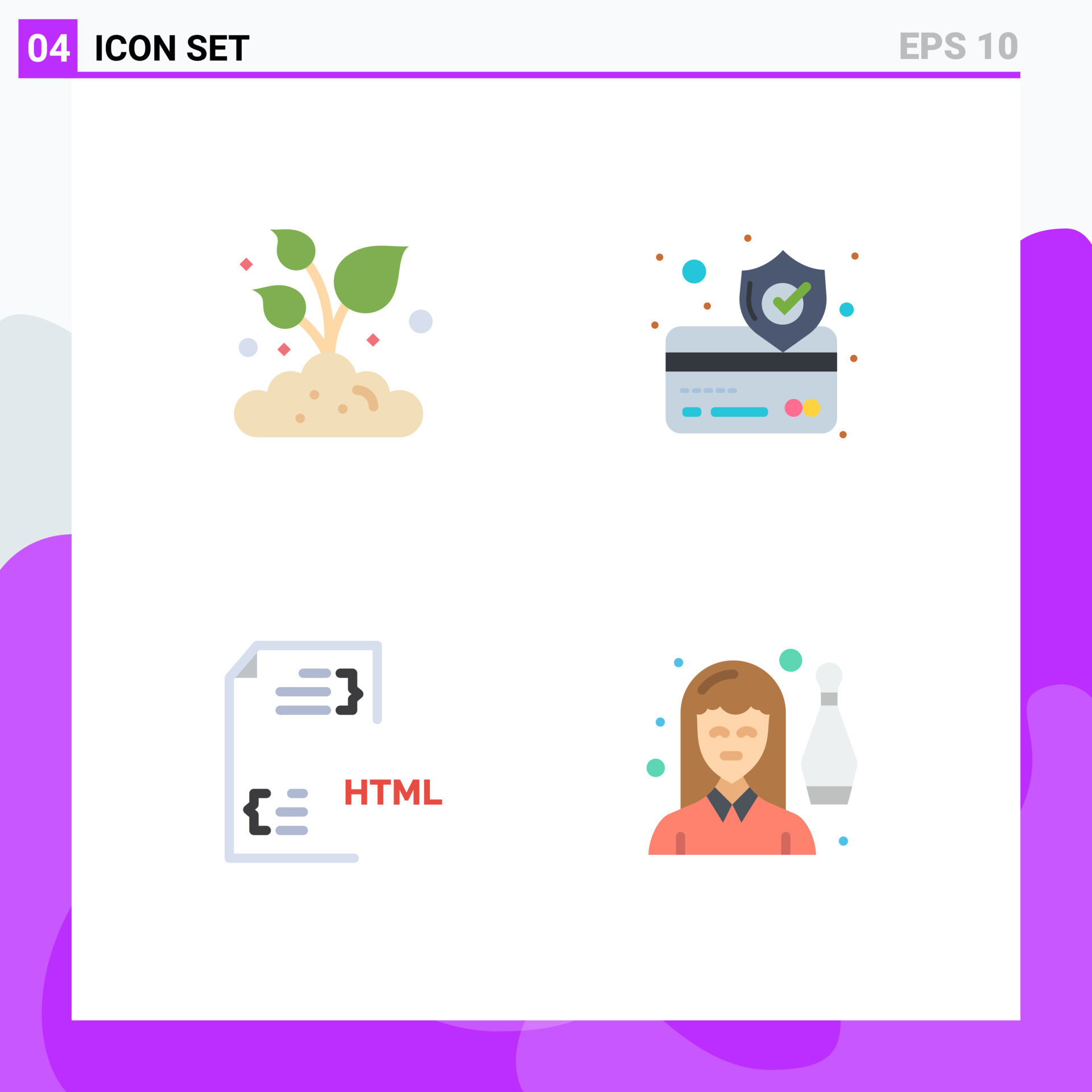 Modern Set of 4 Flat Icons and symbols such as farm development small secure html Editable ...