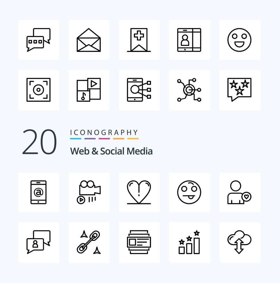 Paquete de 20 iconos de línea web y redes sociales como emoticon feliz ... Paquete de 20 iconos de línea web y redes sociales como emoticon feliz ...
