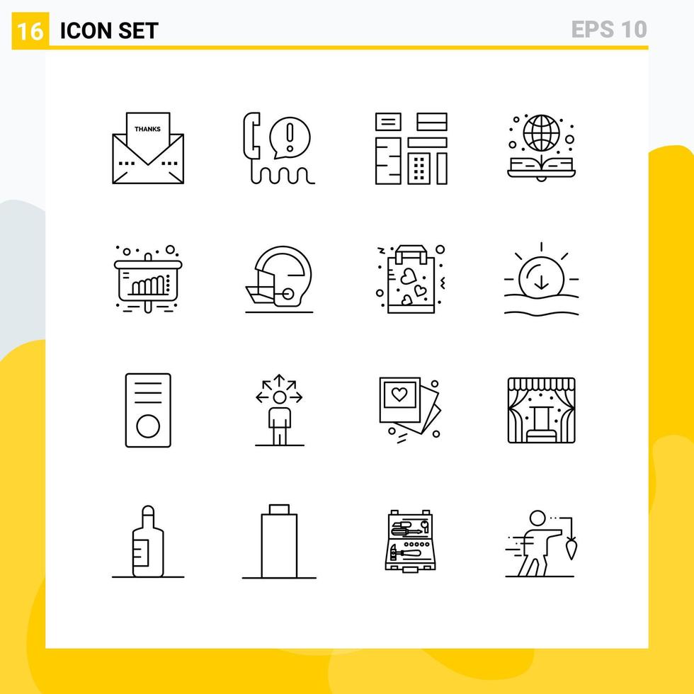 Stock Vector Icon Pack of 16 Line Signs and Symbols for globe book ...