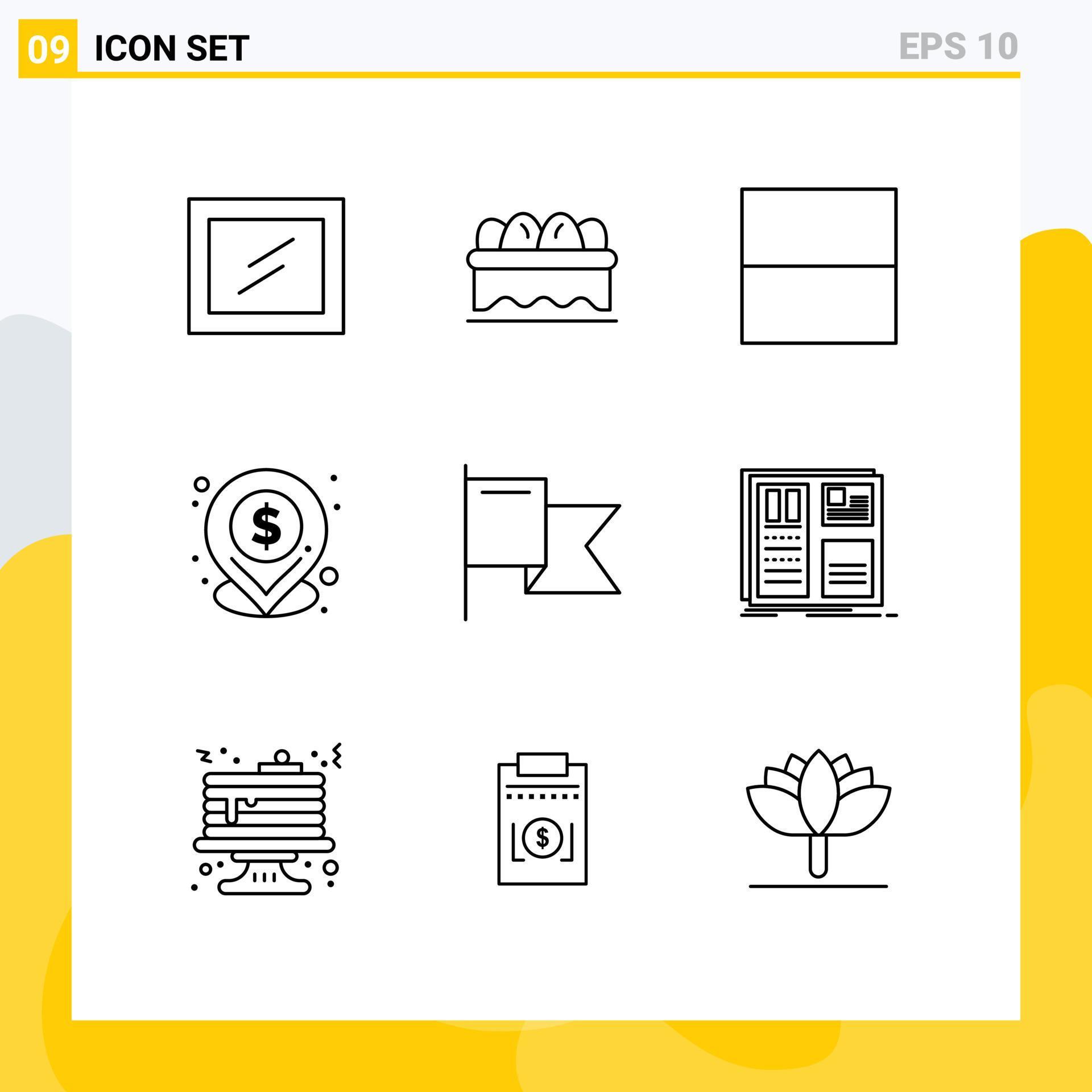 Pack of 9 creative Outlines of ui interface location grid mark Editable Vector Design Elements ...