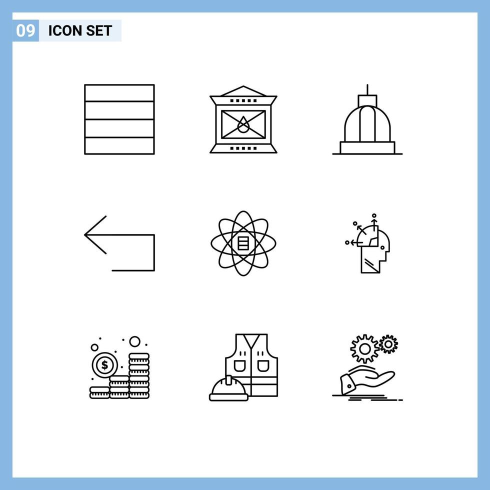 Pictogram Set of 9 Simple Outlines of data scince data building reply back Editable Vector ...
