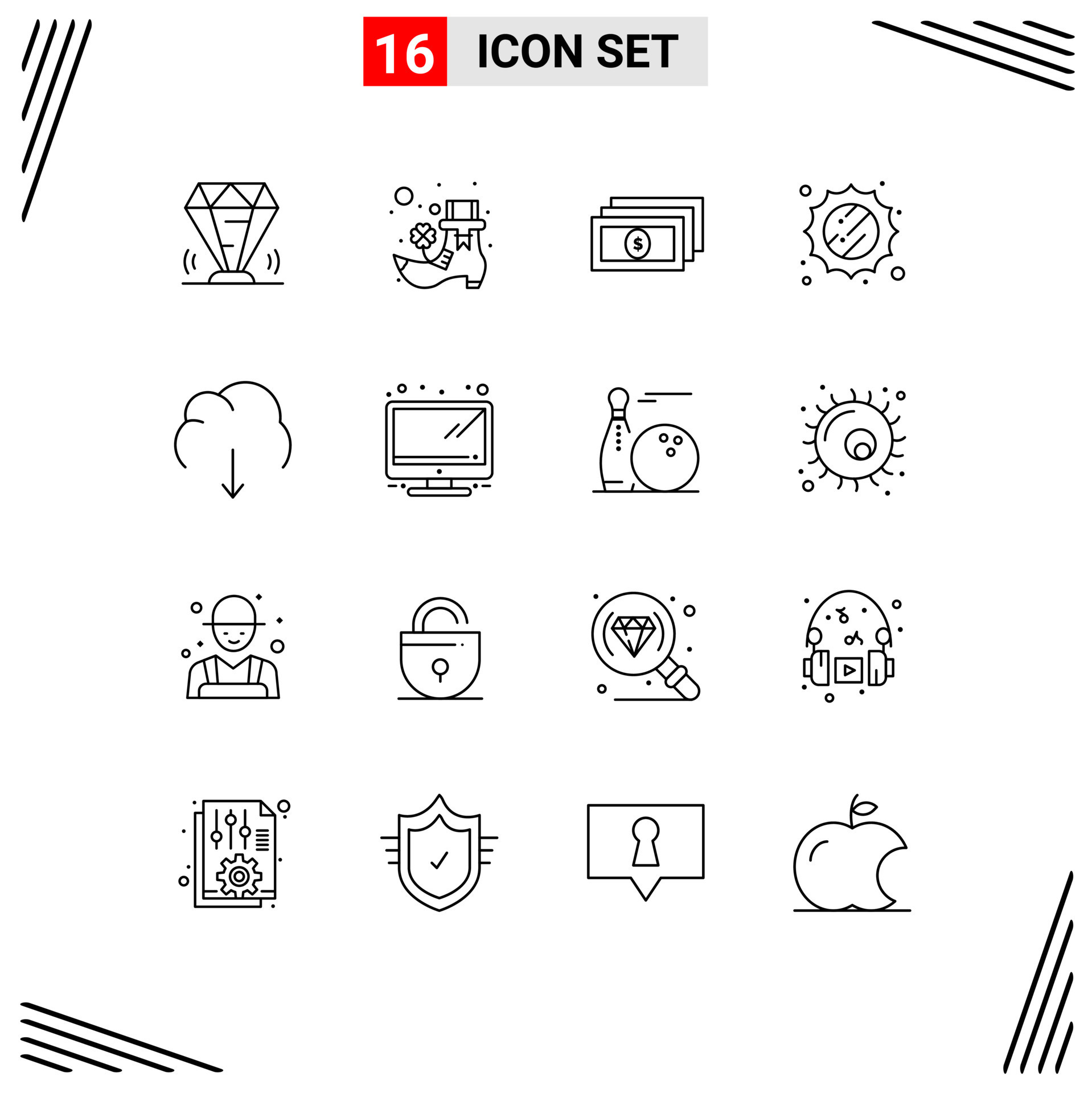 Set Of 16 Modern Ui Icons Symbols Signs For Multimedia Data Dollar