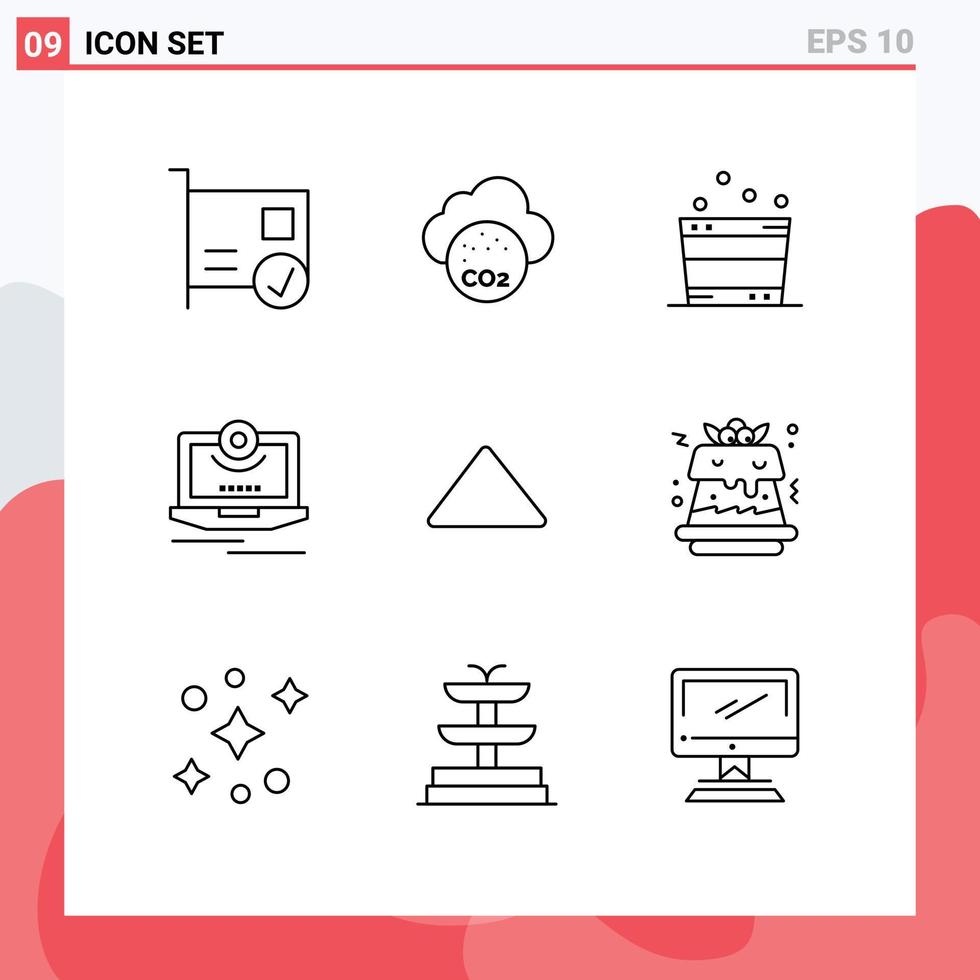 Mobile Interface Outline Set of 9 Pictograms of video computer pollution camera spa Editable ...