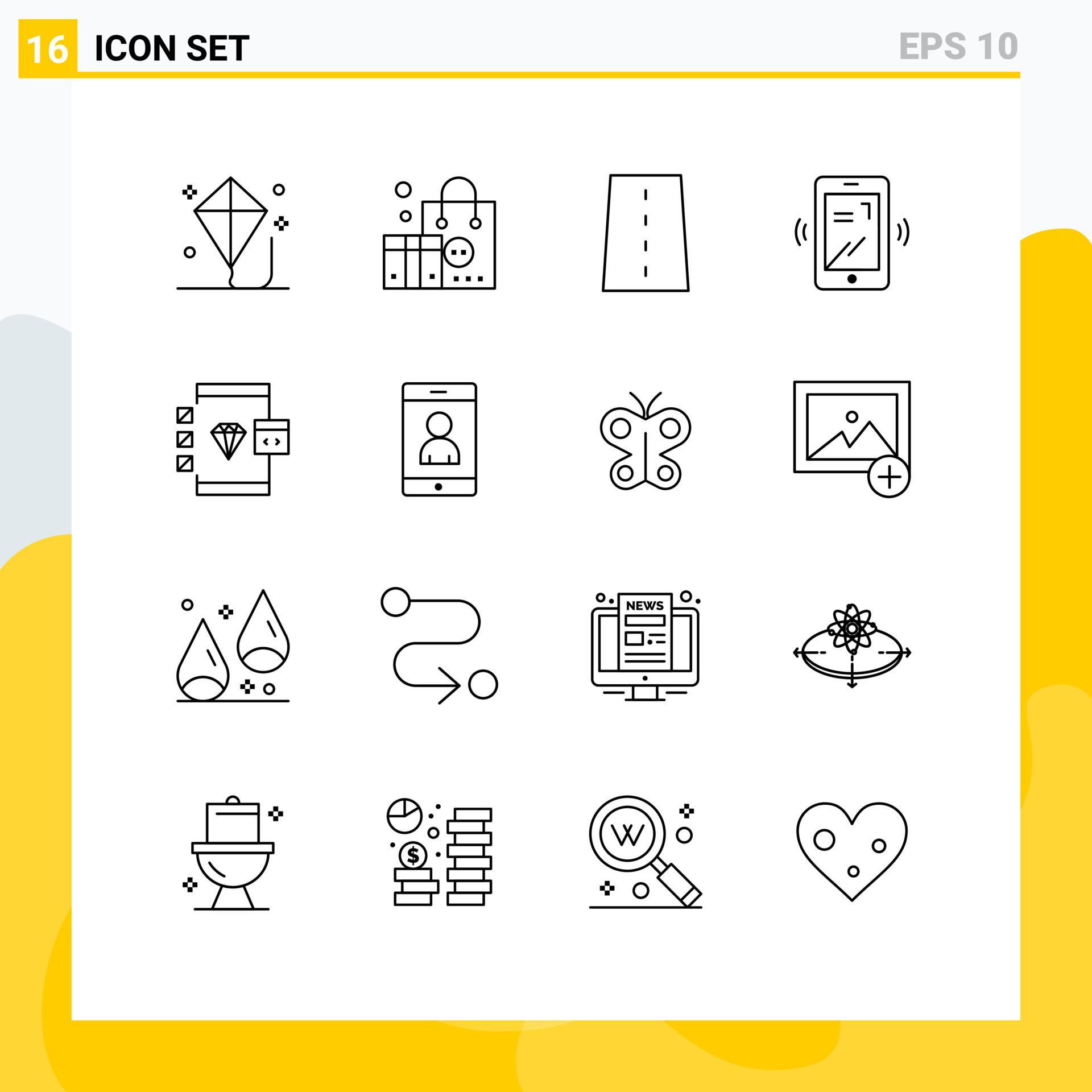 User Interface Pack Of 16 Basic Outlines Of App Vibrate Marketing Mobile Path Editable Vector