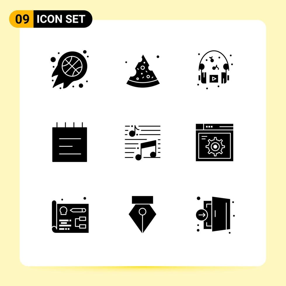 User Interface Pack Of 9 Basic Solid Glyphs Of Note Music Hobbies School Education Editable