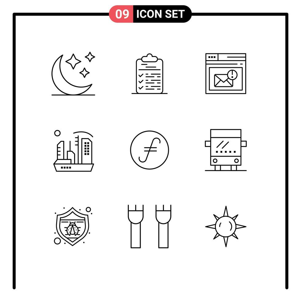 Mobile Interface Outline Set of 9 Pictograms of expansion colony browser colonization alert ...