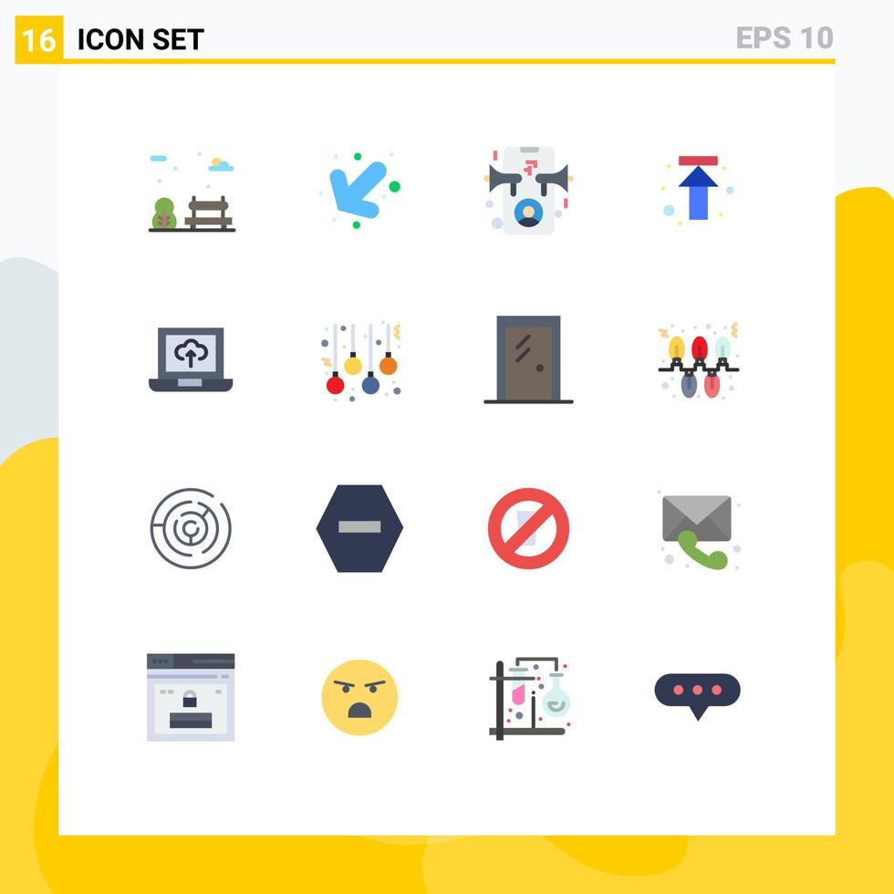 User Interface Pack Of 16 Basic Flat Colors Of Accessories Upload Marketing Laptop Up Editable