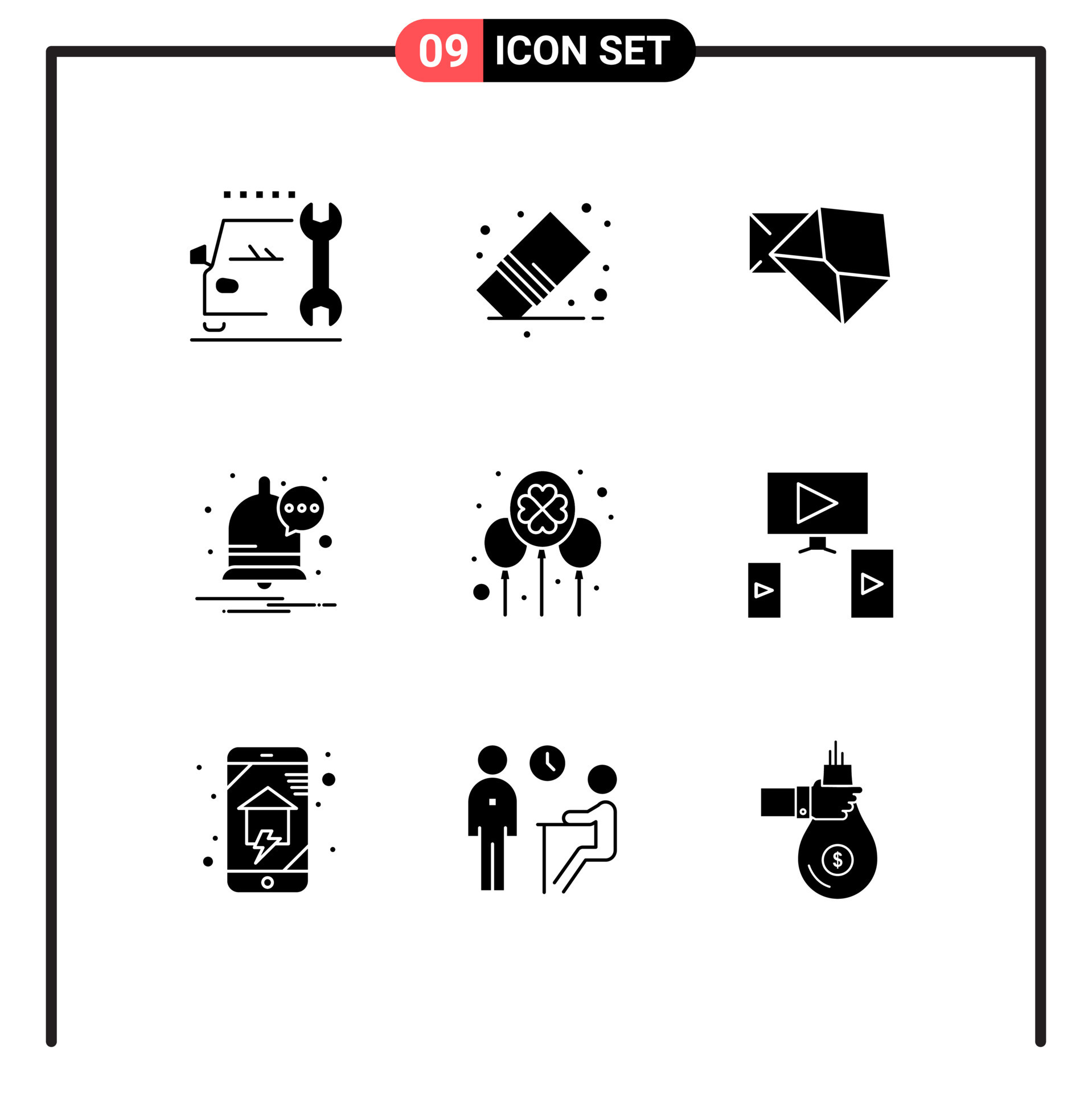 Set Of 9 Modern Ui Icons Symbols Signs For Celebrate Notification Stationery Message Open