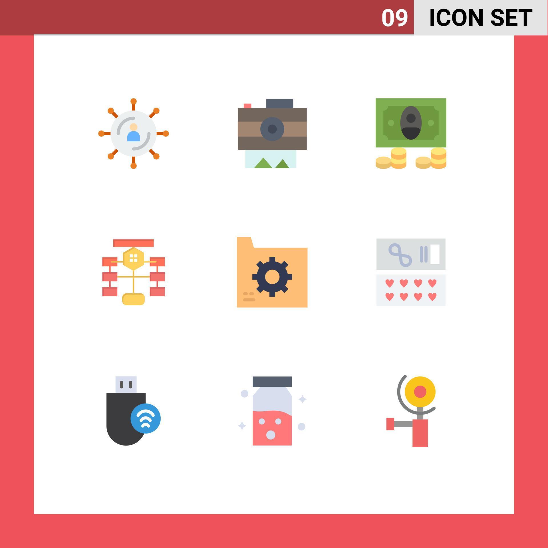 Pictogram Set of 9 Simple Flat Colors of connect data recording chart ...