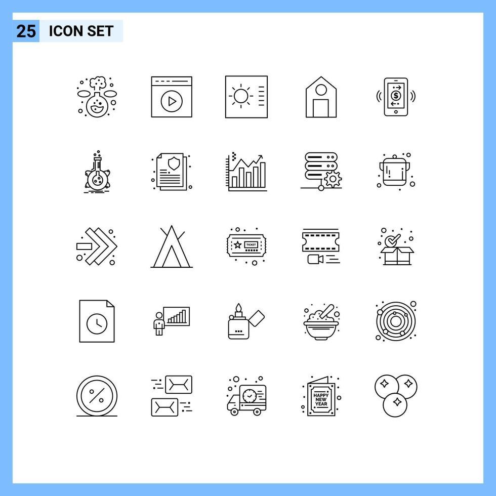 Mobile Interface Line Set of 25 Pictograms of internet of things connections control science ...