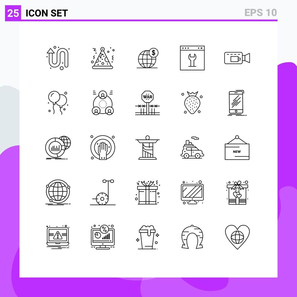 Mobile Interface Line Set Of 25 Pictograms Of Cam Page Global Interface Browser Editable Vector