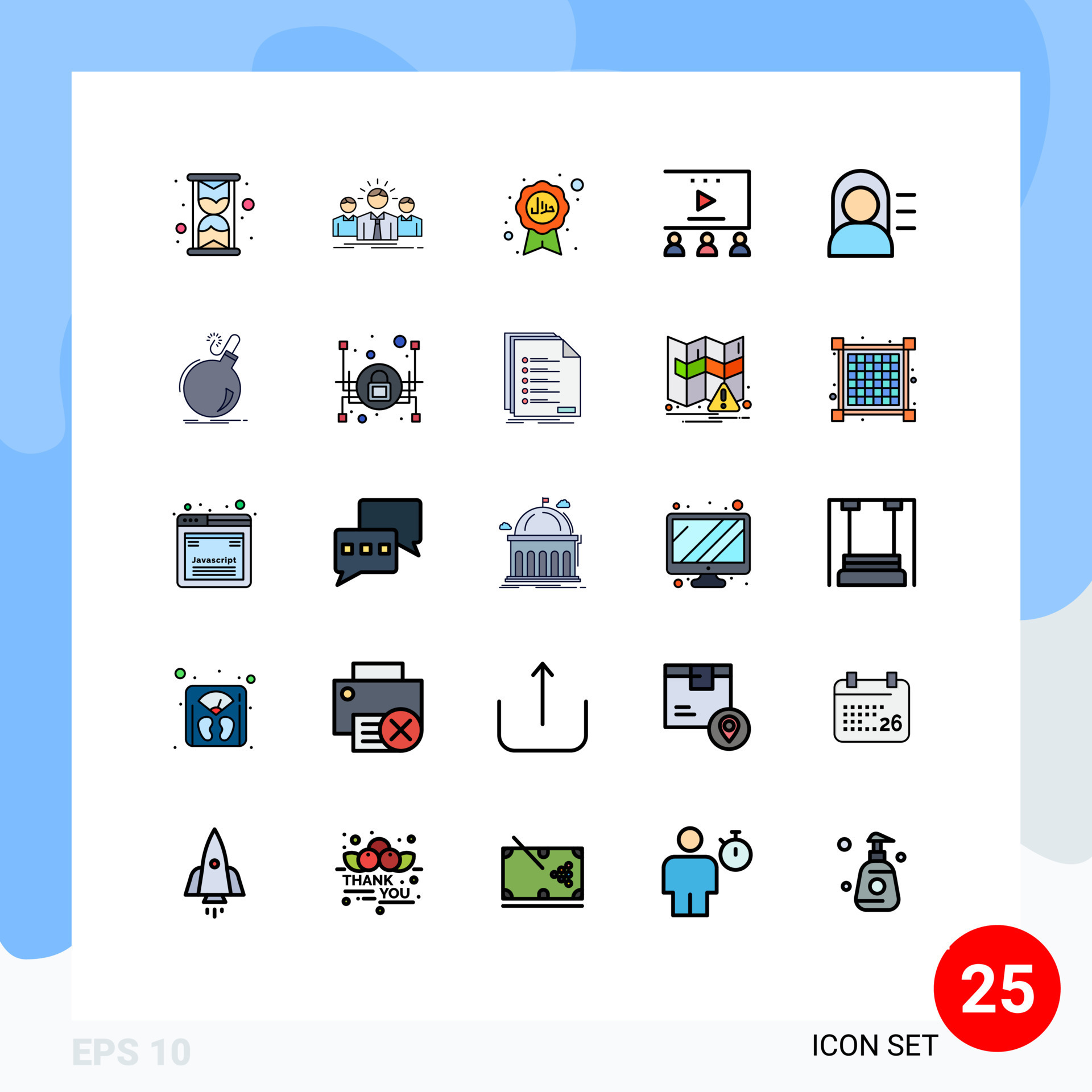 25 Thematic Vector Filled Line Flat Colors And Editable Symbols Of Girl Video Tutorials Islam