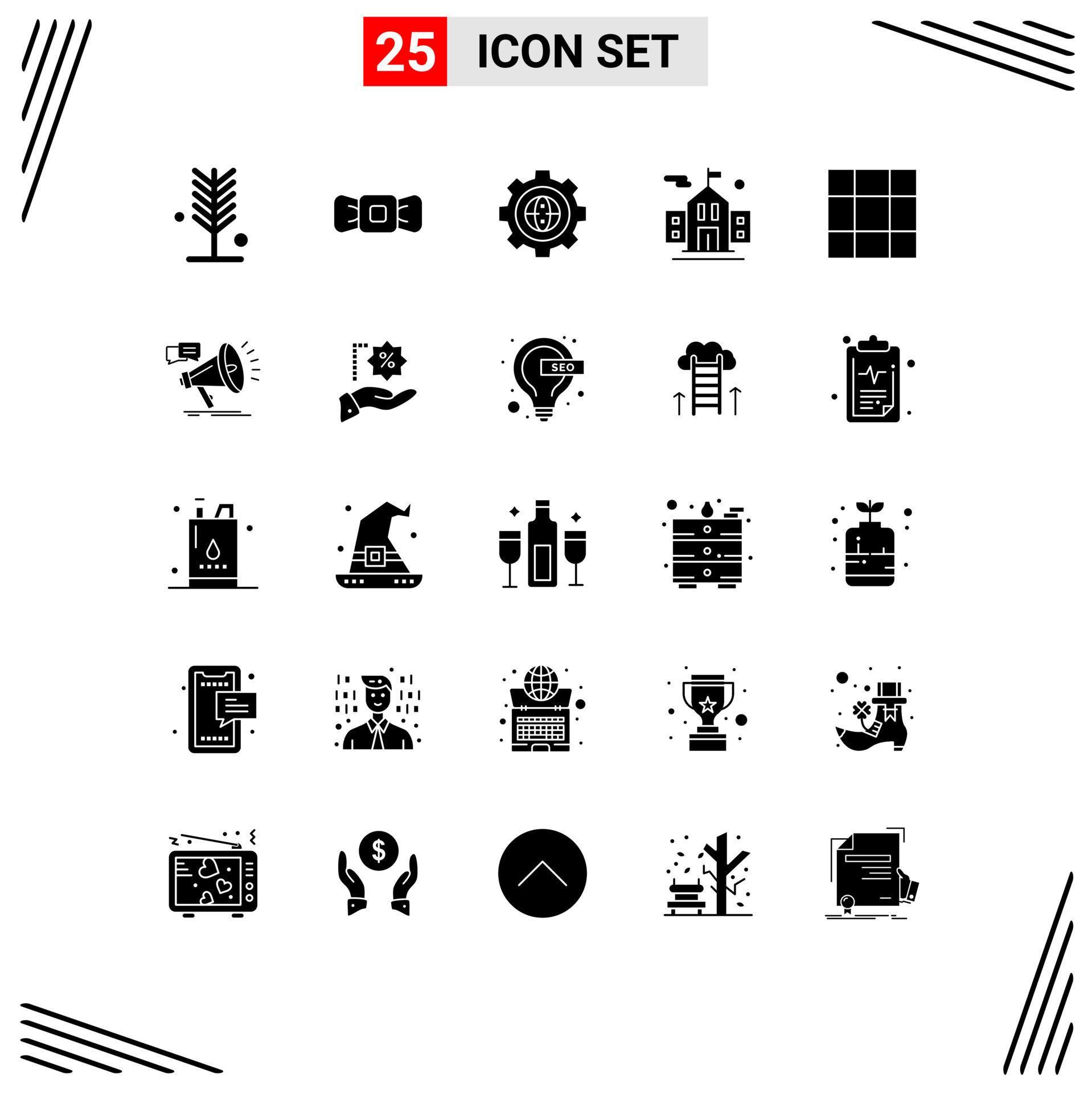 Solid Glyph Pack Of 25 Universal Symbols Of Grid Flag Tie School Development Editable Vector