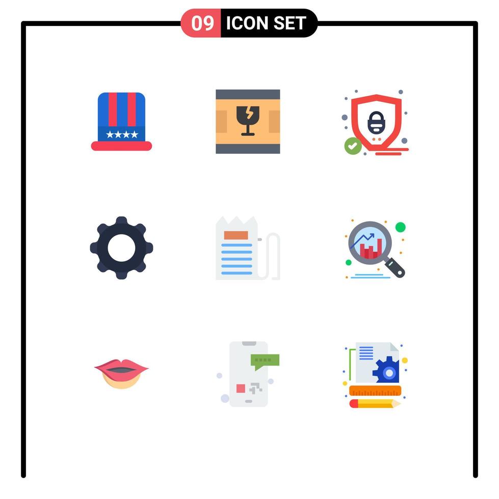 Editable Vector Line Pack Of 9 Simple Flat Colors Of Commerce Navigation Protection Mobile Basic