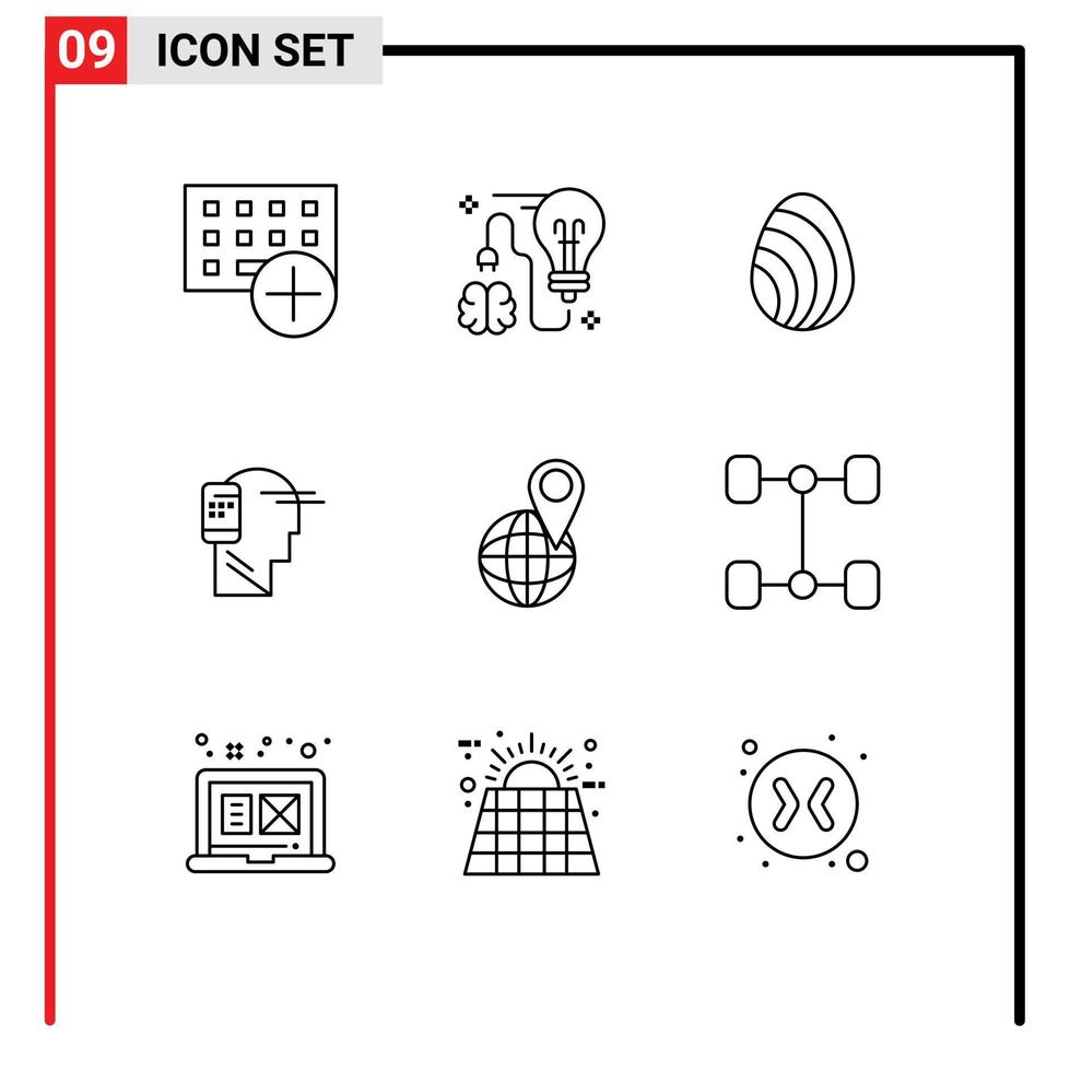 Editable Vector Line Pack Of 9 Simple Outlines Of Mobile Connected Bulb Communication Nature